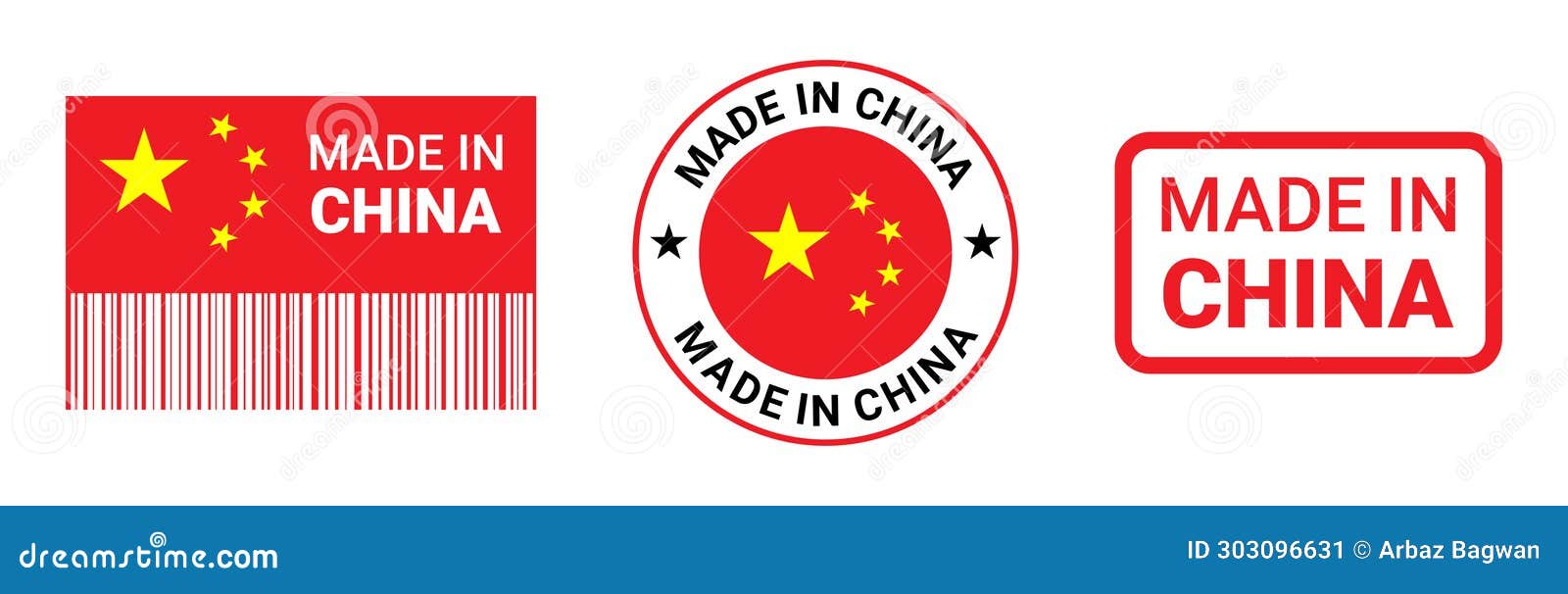 Made in China Flag Badge, Stamp and Barcode Vector Set Stock ...