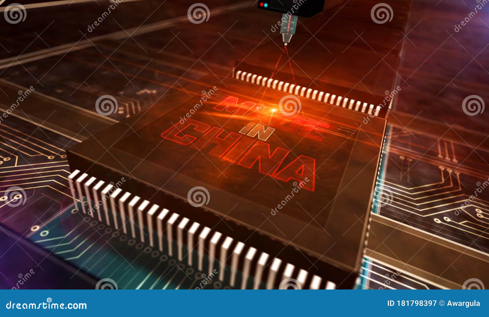 Processor Factory with Laser Burning of Made in China Illustration ...