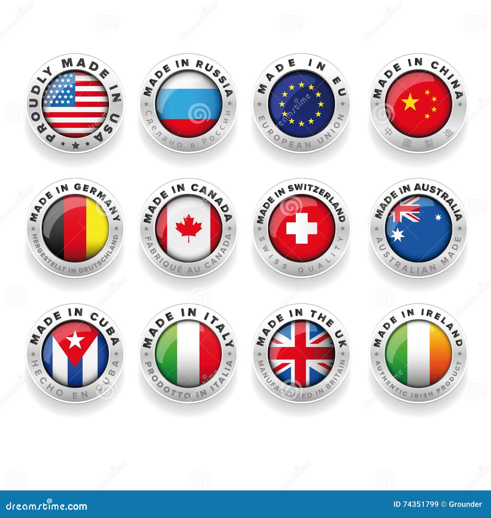 Made in country icons stock vector. Illustration of colorful - 74351799