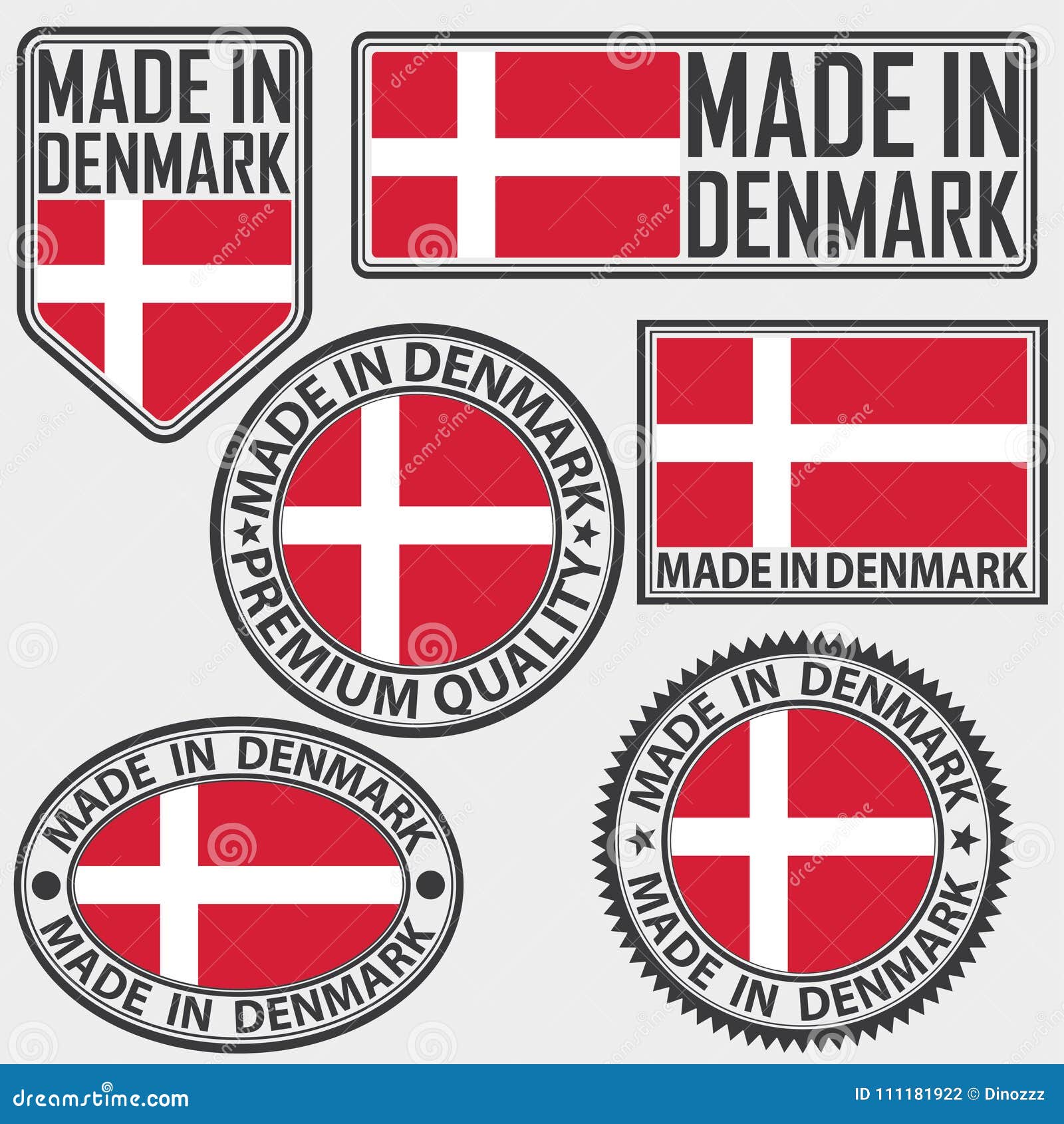 Made in Denmark Label Set with Flag, Made in Denmark, Vector Ill Stock ...
