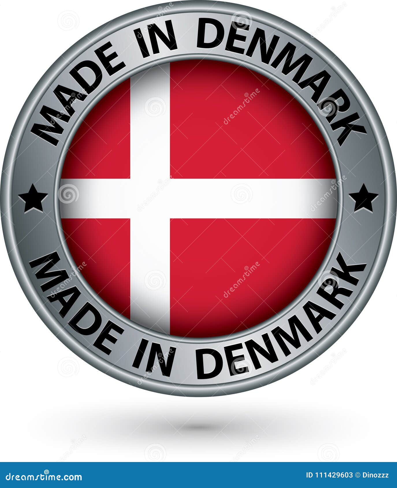 Made in Denmark Silver Label with Flag, Vector Illustration Stock ...