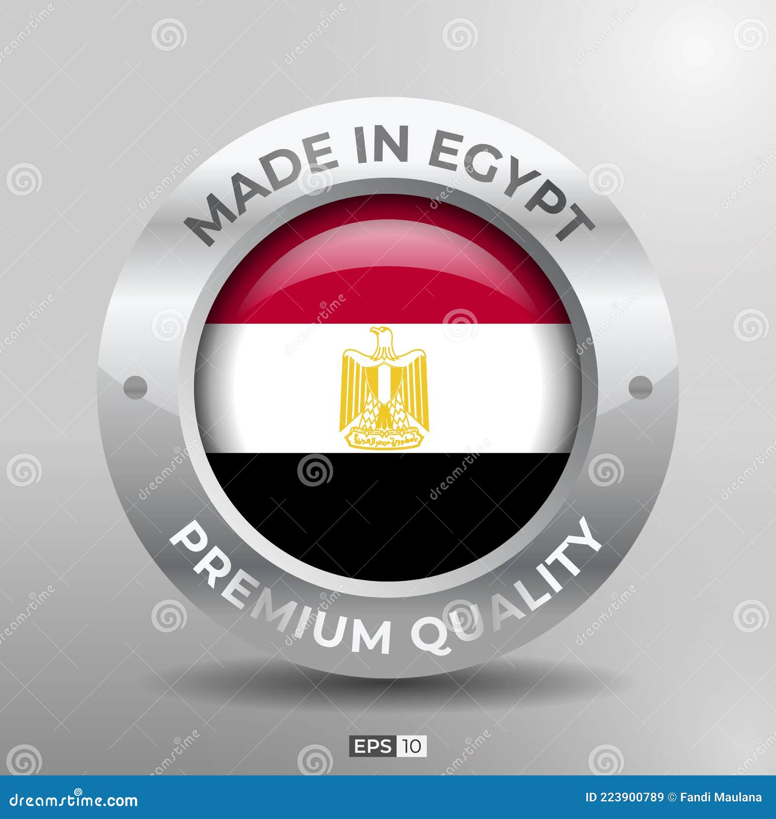 Made in Egypt Label, Logo, Stamp Round Flag of Nation with 3D Silver ...