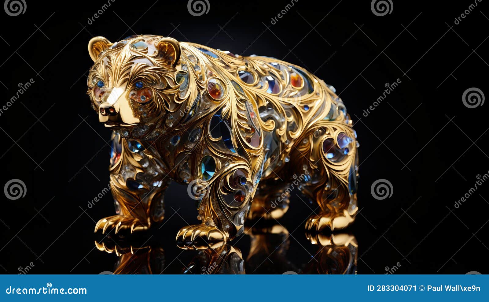 Figurine Bear Made in Gold with Gemstones. Stock Illustration ...