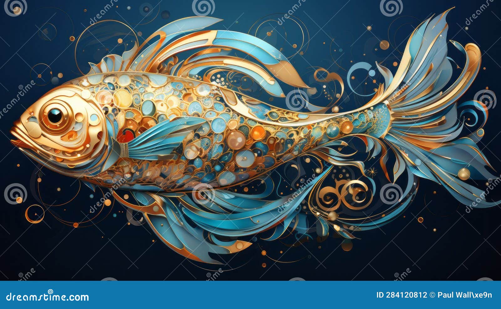 Illustration of a Fish Made of Gold and Gemstone. Stock Illustration ...