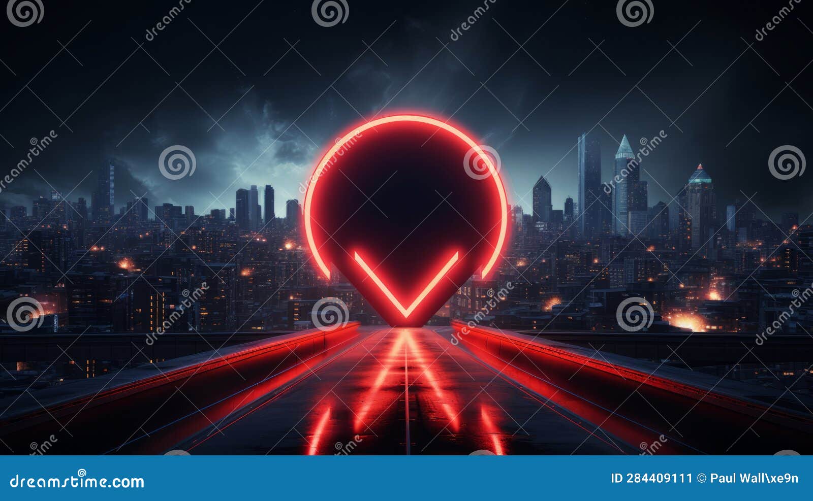 Place Direction Arrow Symbol and Abstract Cityscape in the Background ...