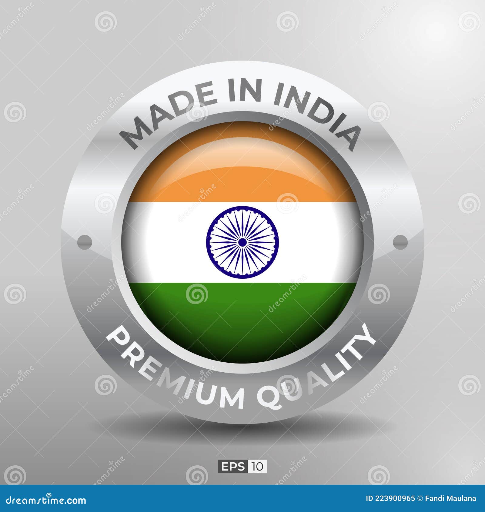 Made in India Label, Logo, Stamp Round Flag of Nation with 3D Silver ...