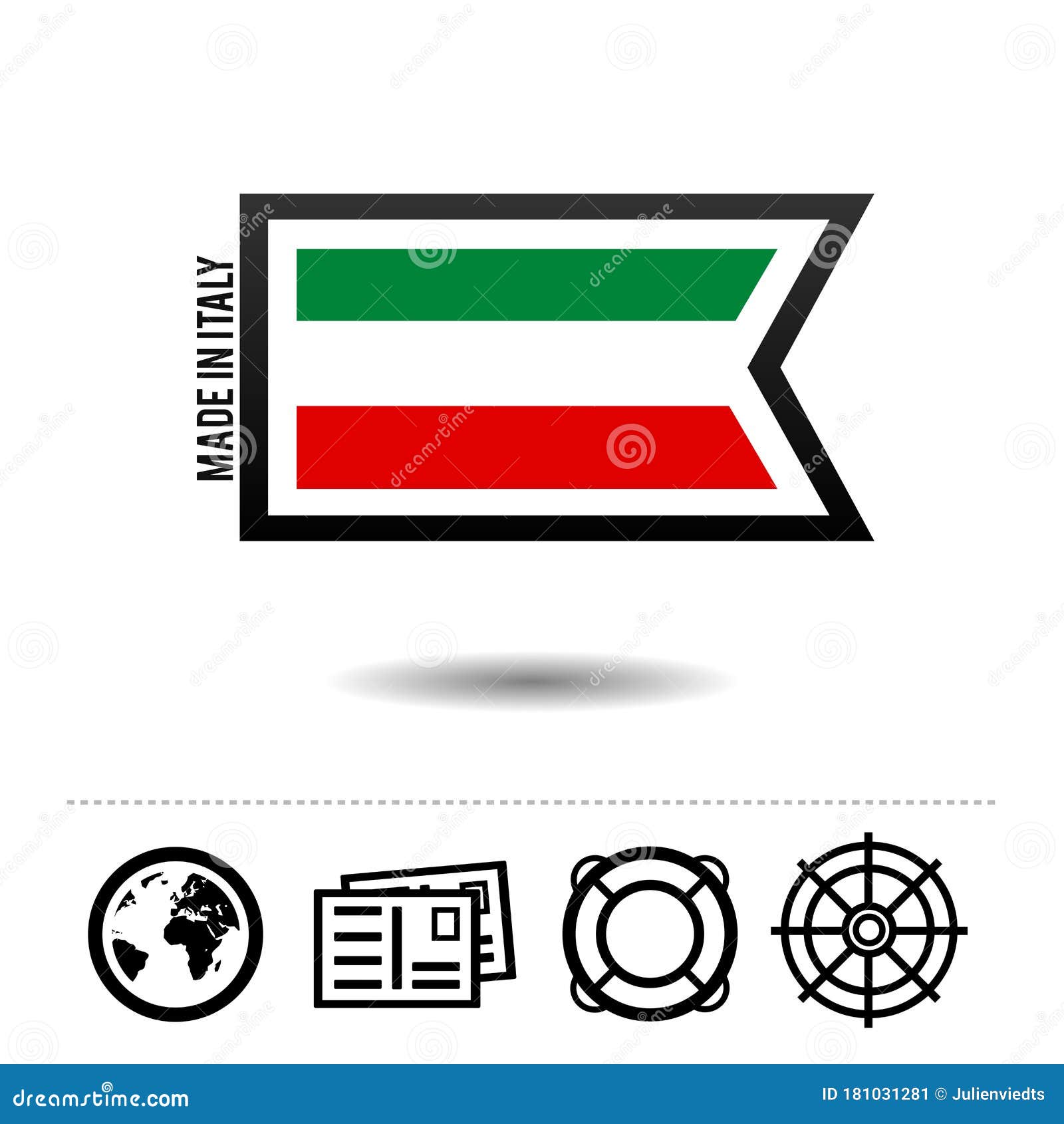 Made in Italy Flag and Icons on White Background Stock Illustration ...