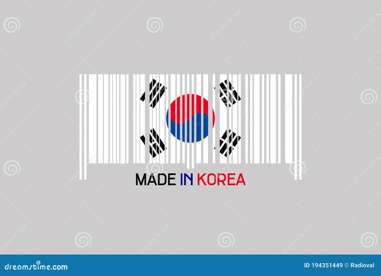 Made in Korea. Barcode in the Form of the Flag of Korea. Isolated on a ...