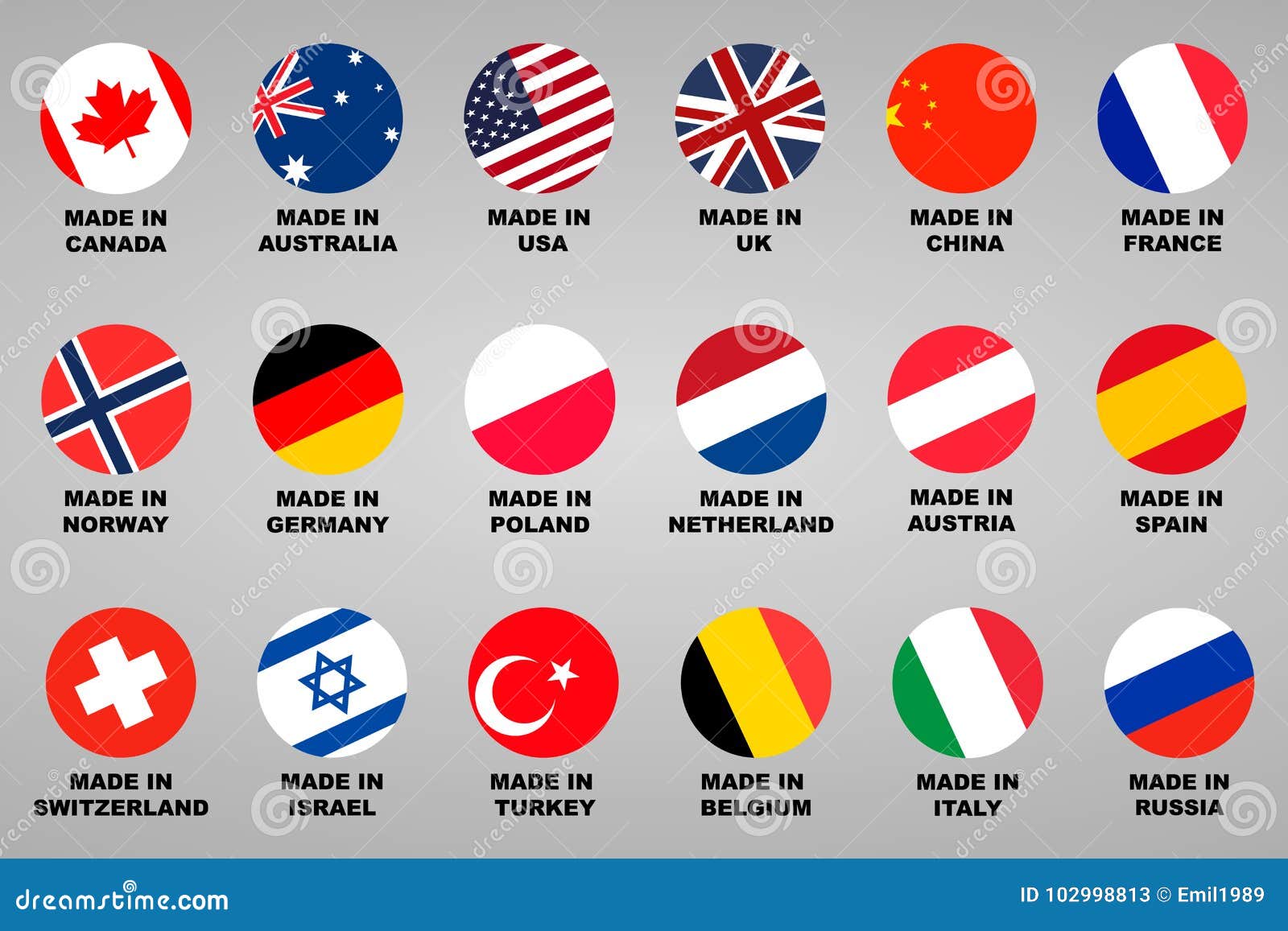 Made in. Lable 18 Countries Set with Flags Stock Vector - Illustration ...