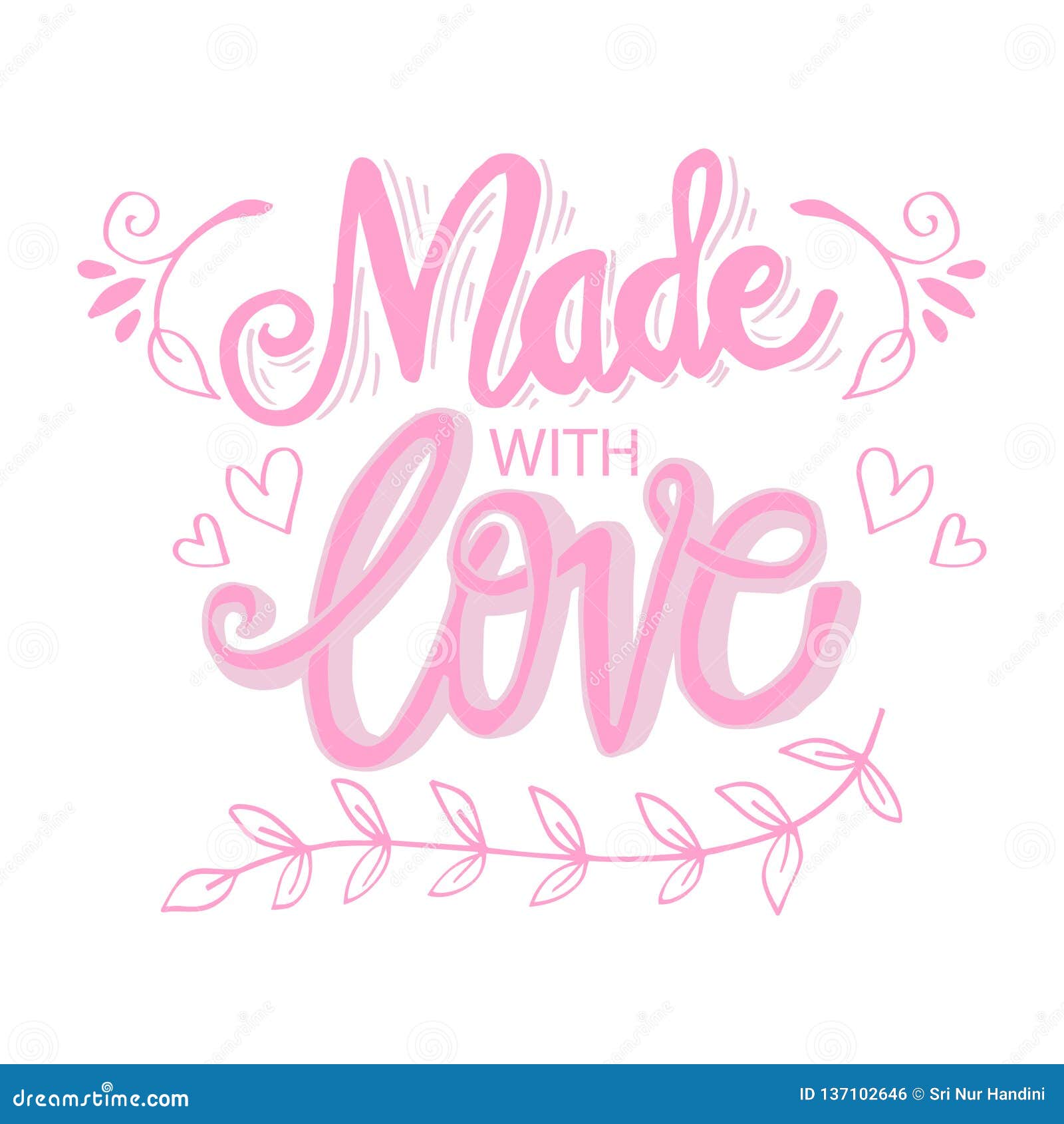 Made With Love Slogan Handwritten With Elegant Cursive Calligraphic ...