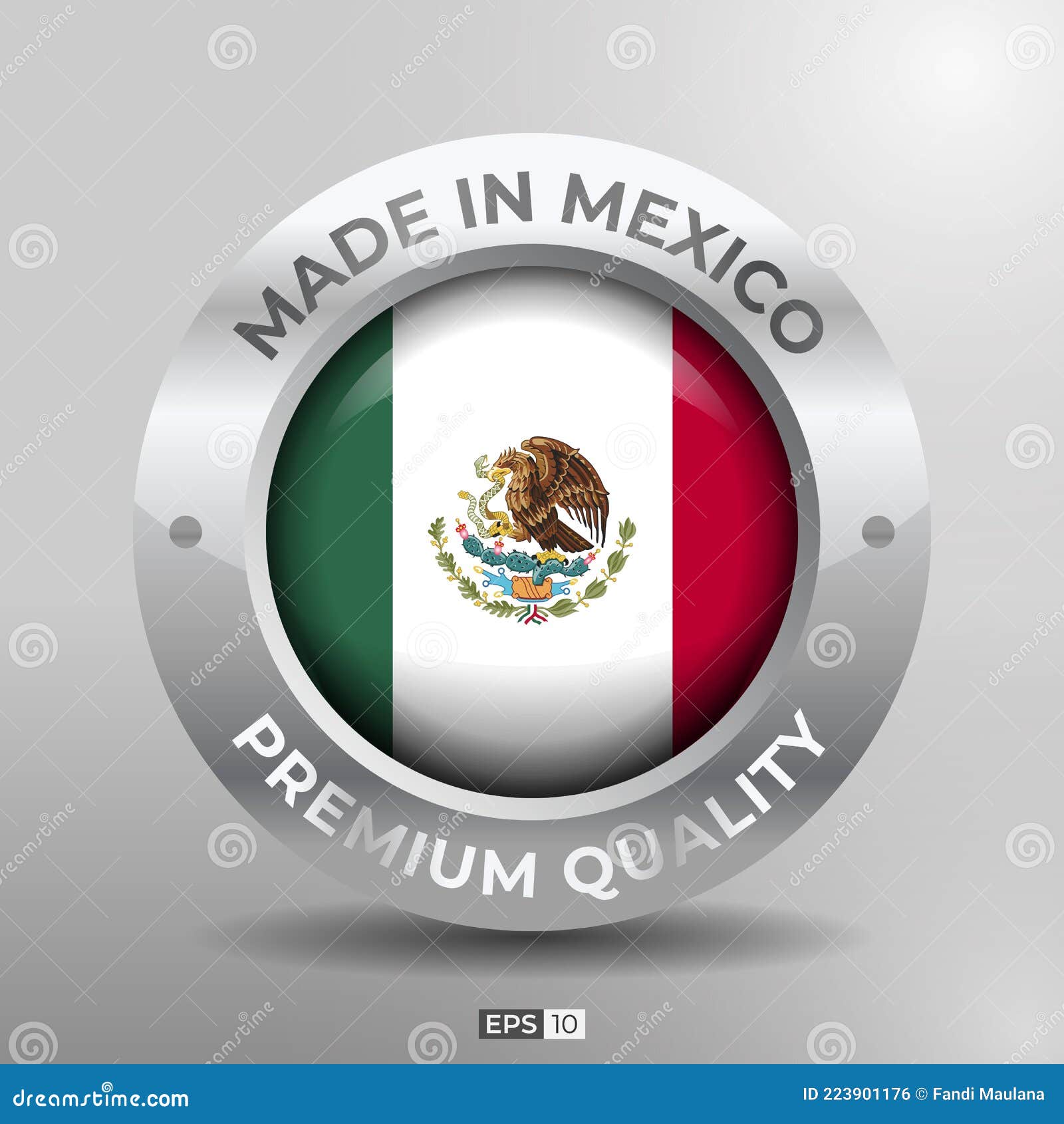 Made in Mexico Label, Logo, Stamp Round Flag of Nation with 3D Silver ...