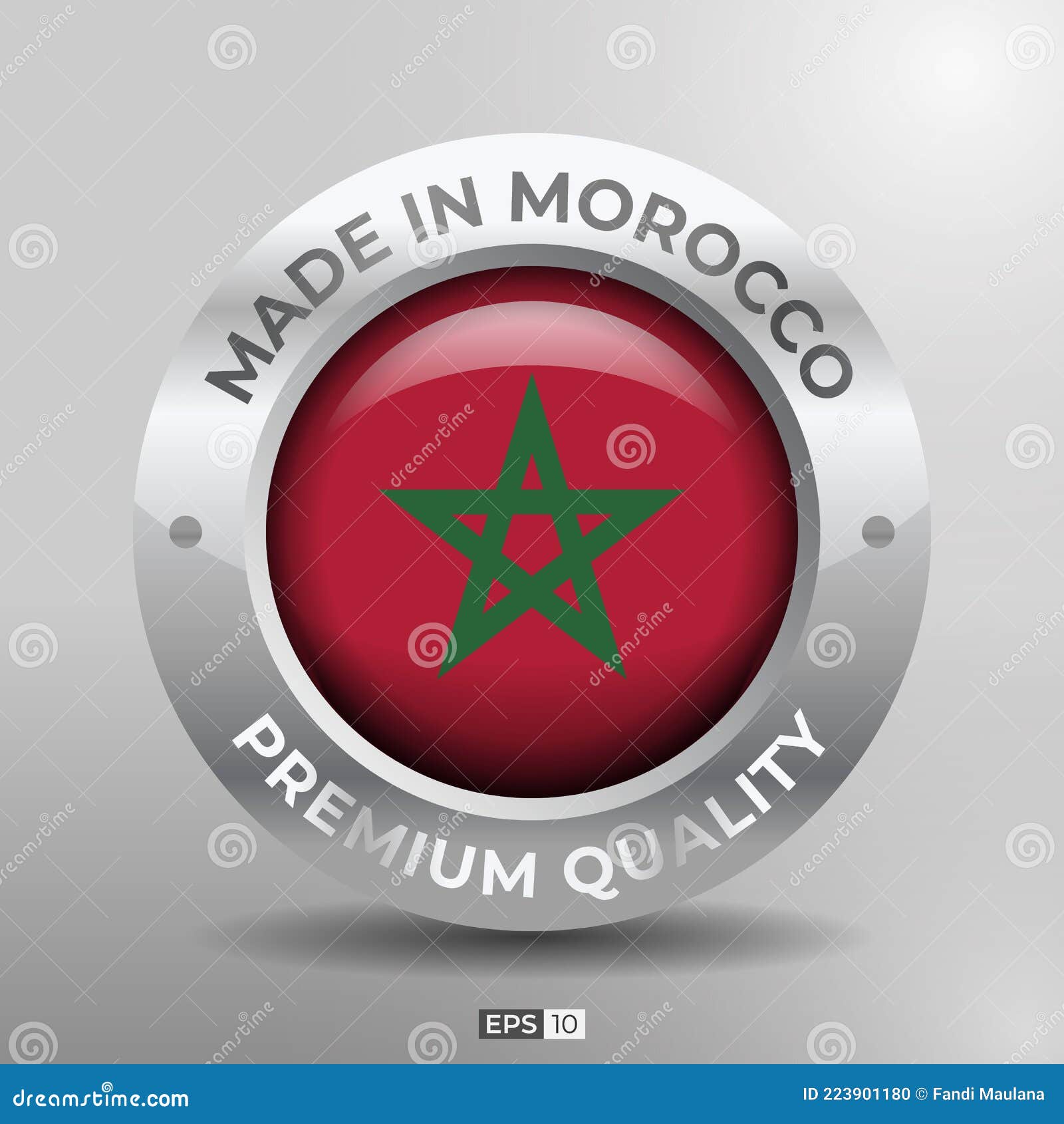 Made in Morocco Label, Logo, Stamp Round Flag of Nation with 3D Silver ...