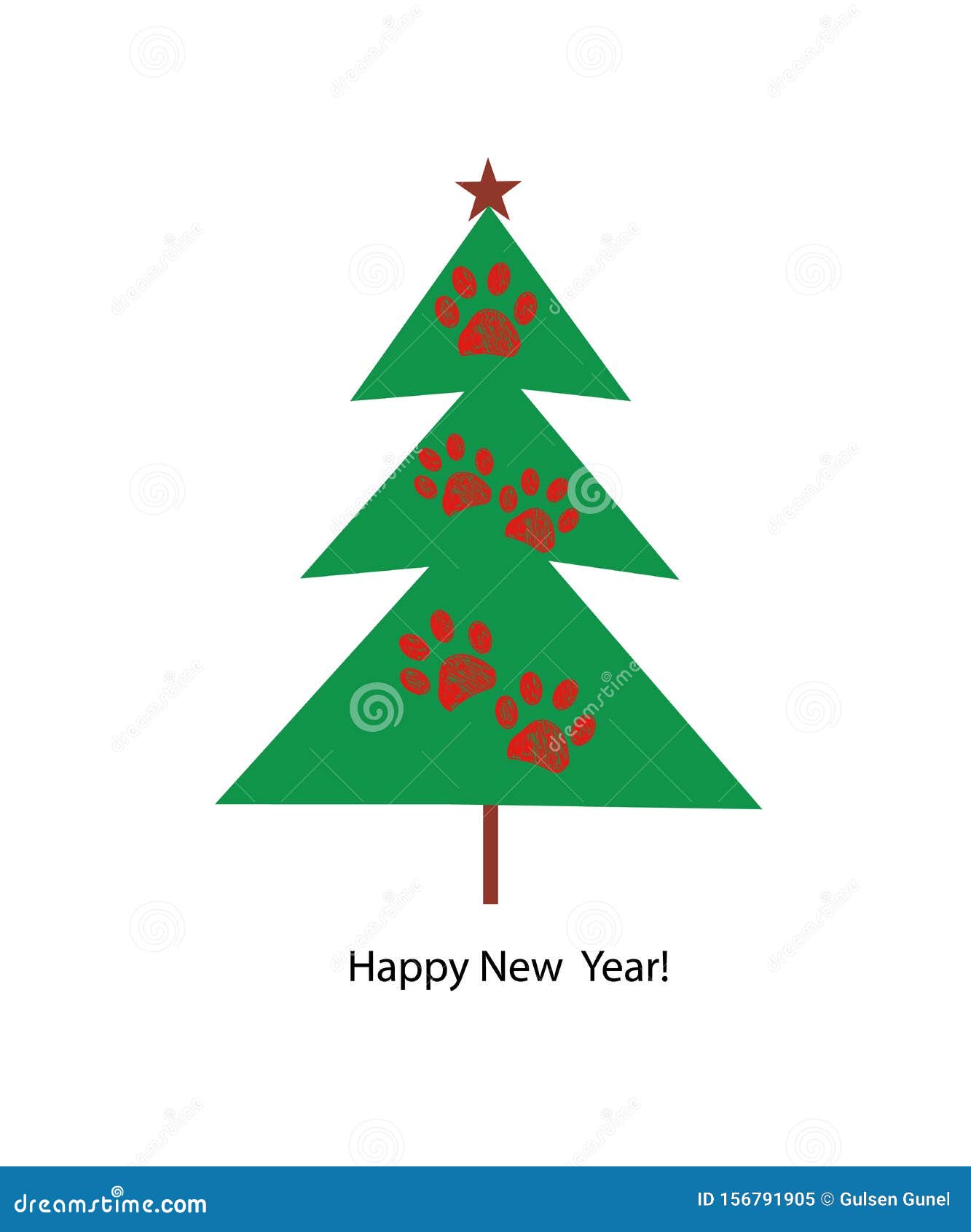 Made of Paw Prints Green Christmas Tree. Happy New Year Greeting Card ... Made of Paw Prints Green Christmas Tree. Happy New Year Greeting Card ...