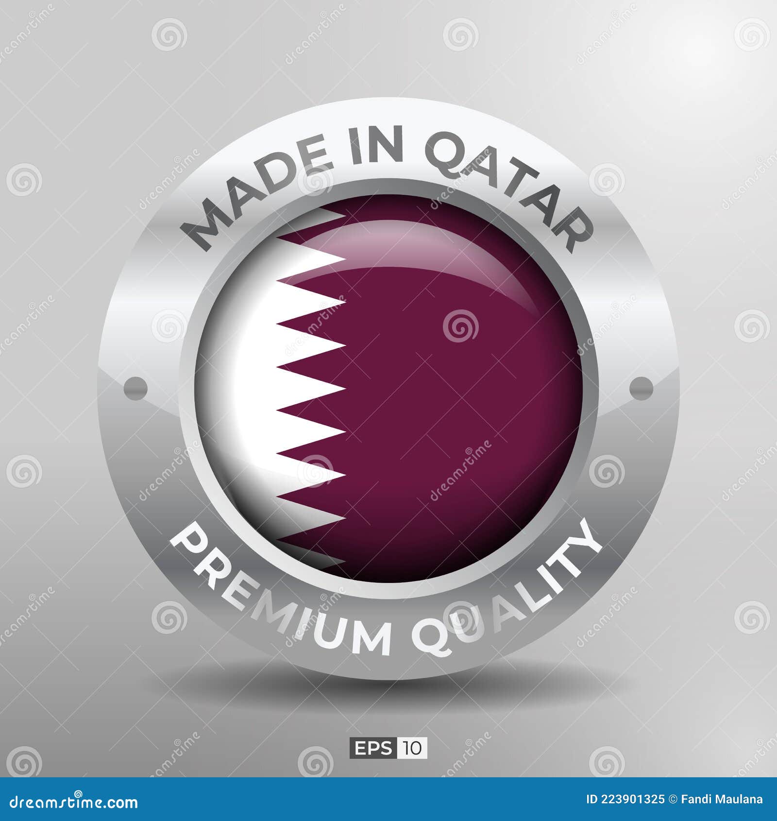 Made in Qatar Label, Logo, Stamp Round Flag of Nation with 3D Silver ...