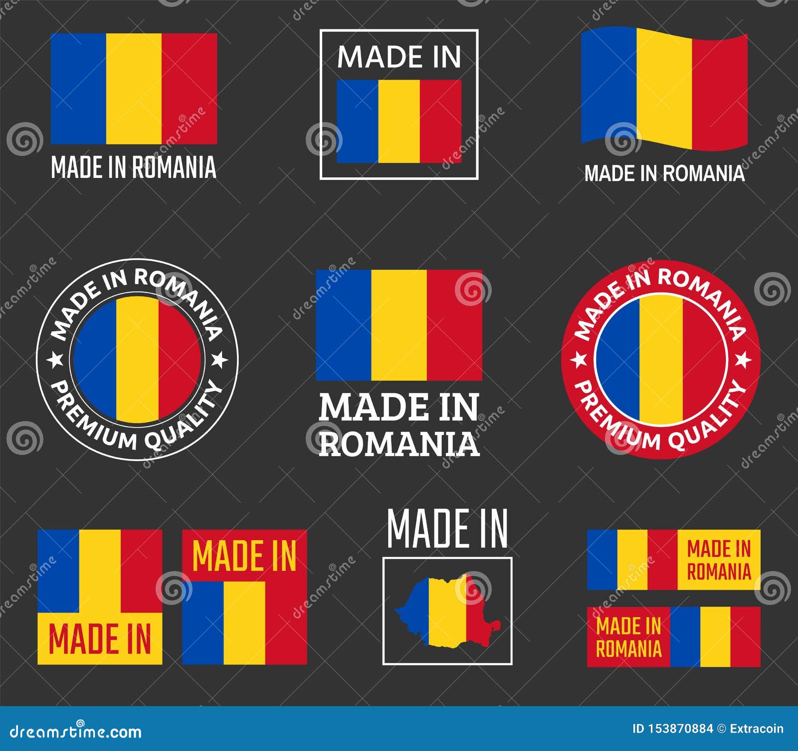 Made in Romania Icon Set, Product Labels of Romania Stock Vector ...