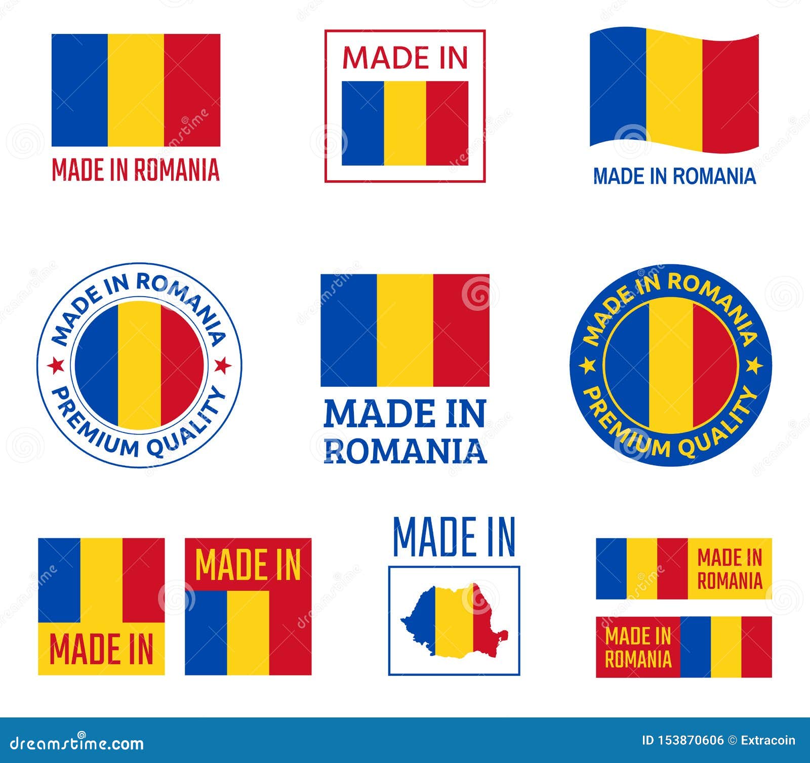 Made in Romania Labels Set, Product Emblem of Romania Stock Vector ...