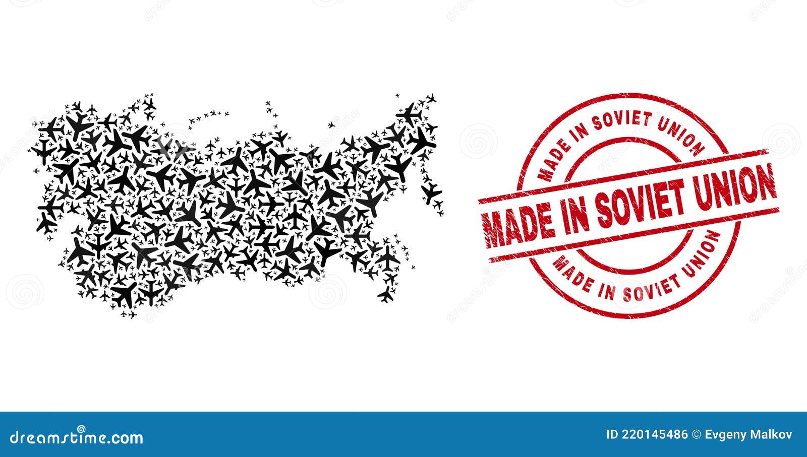 Made in Soviet Union Watermark Stamp Seal and Soviet Union Map Airliner ...