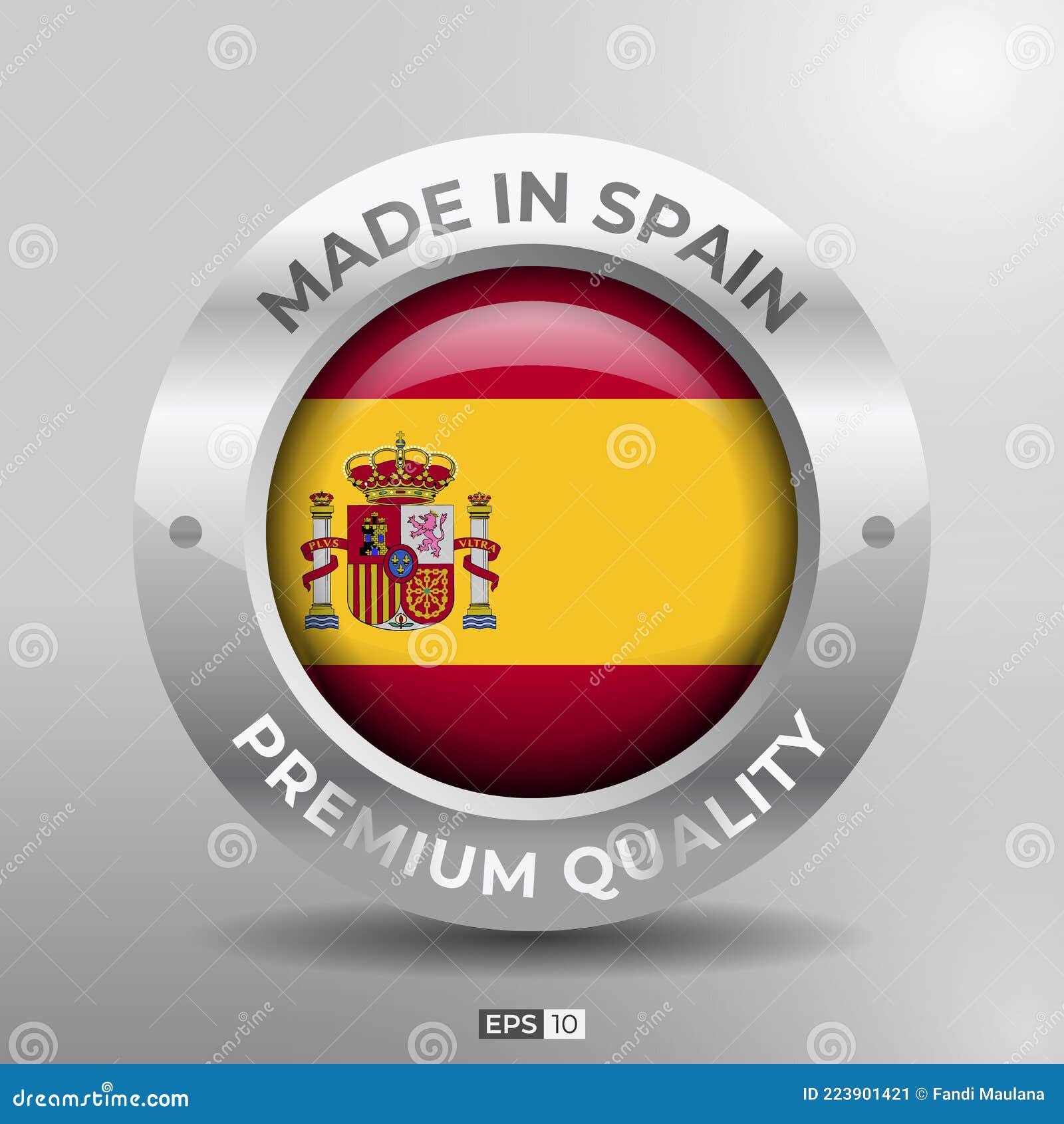 Made in Spain Label, Logo, Stamp Round Flag of Nation with 3D Silver ...