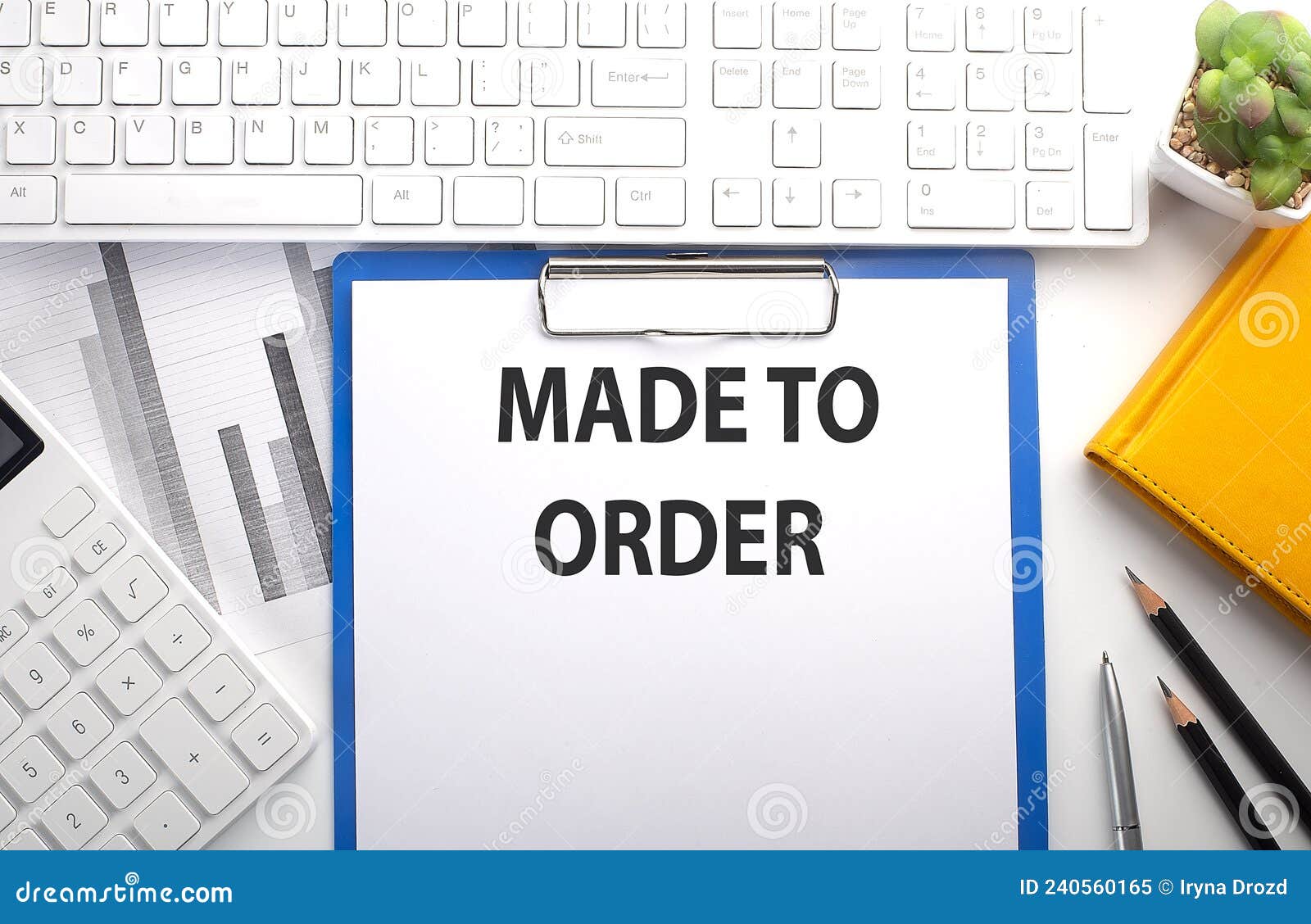 MADE TO ORDER Written on the Paper with Keyboard, Chart, Calculator and ...