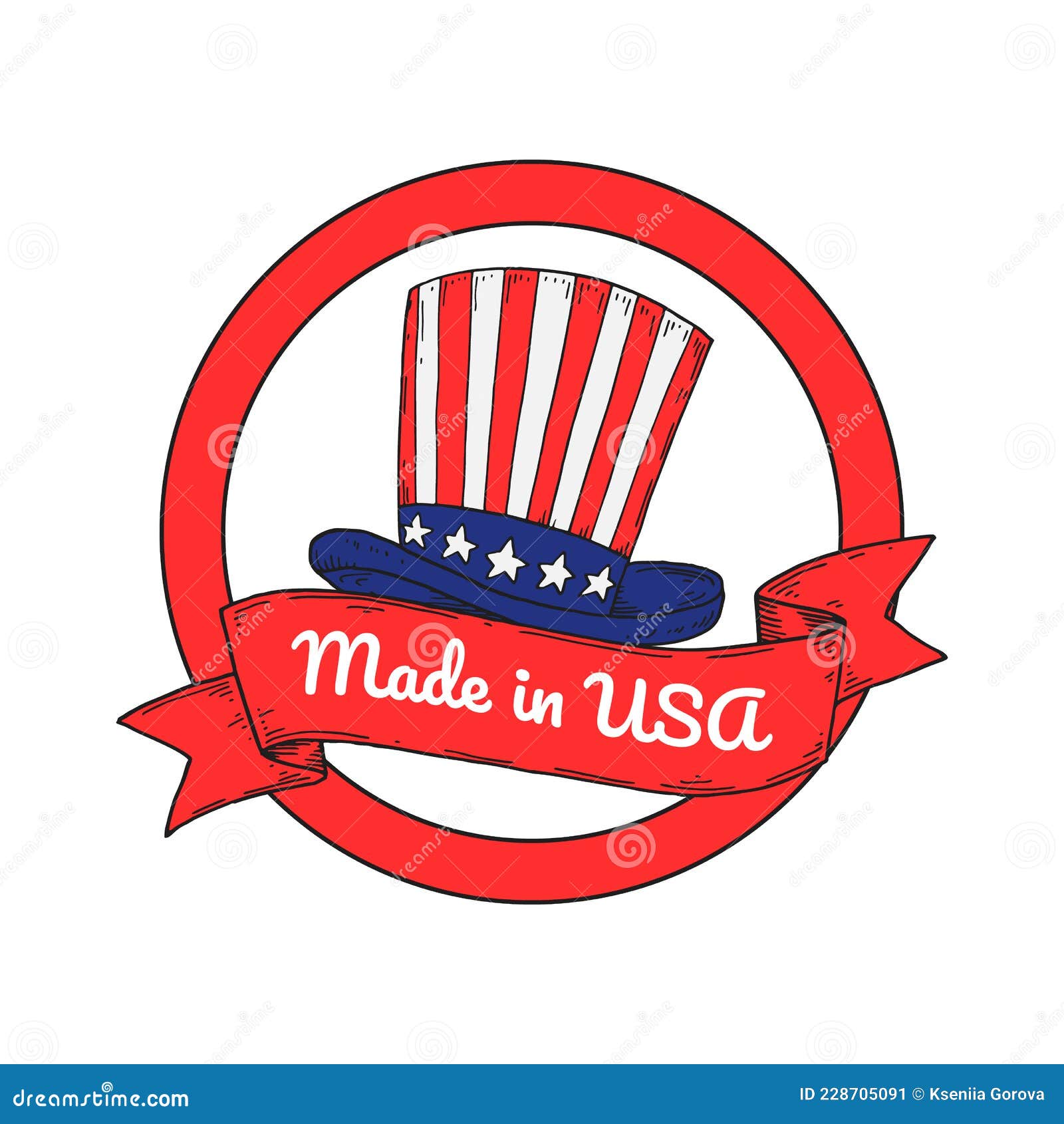 Made is USA Label with Hand Drawn Uncle Sam Hat. Vector Illustration ...