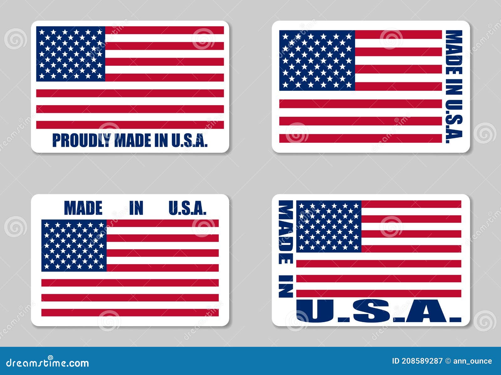 Made in USA Label Stickers Vector Set. Merchandise Tag with US Flag ...