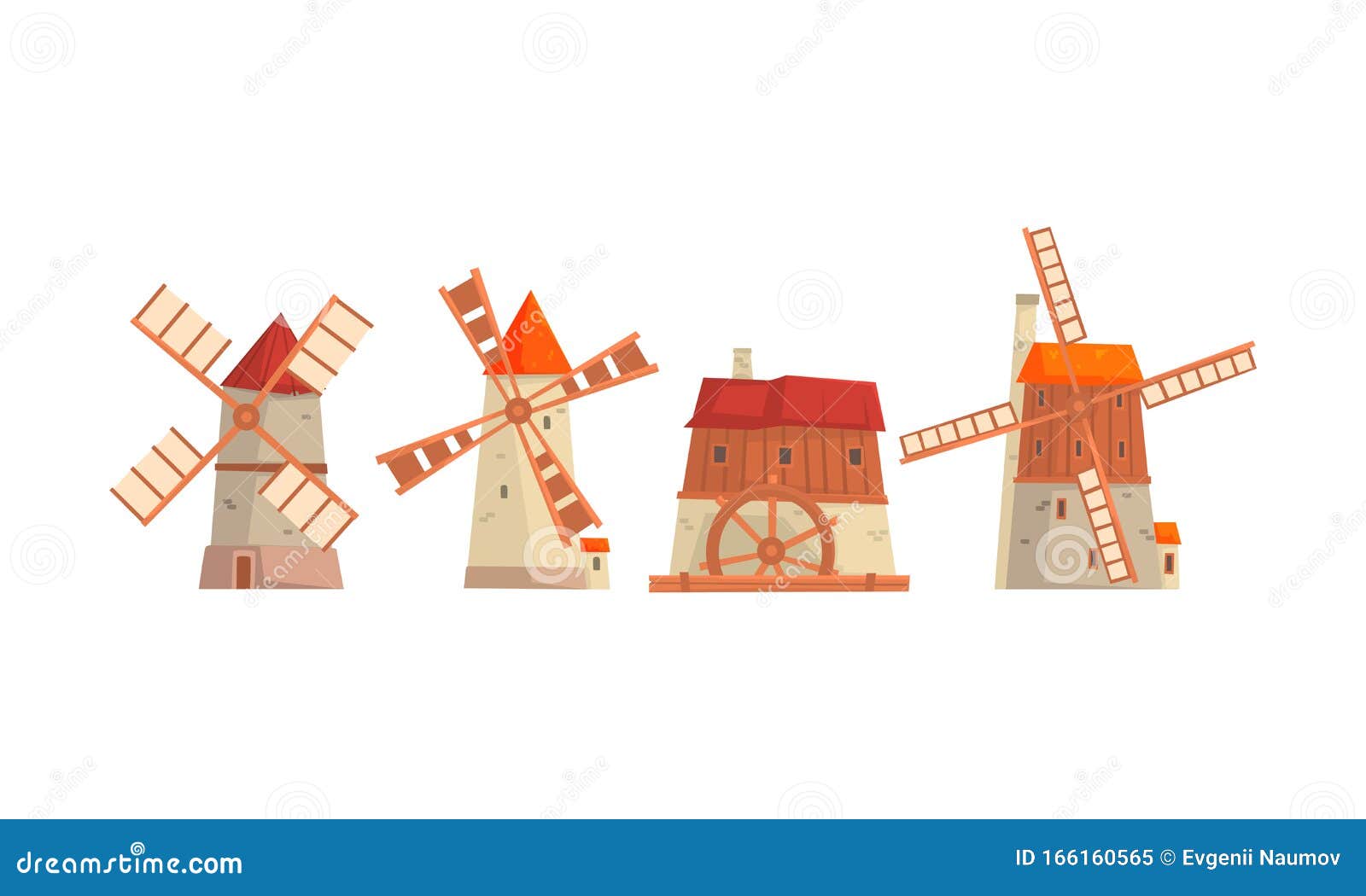 Made of Wood and Stone Mill Vector Set Stock Vector - Illustration of ...