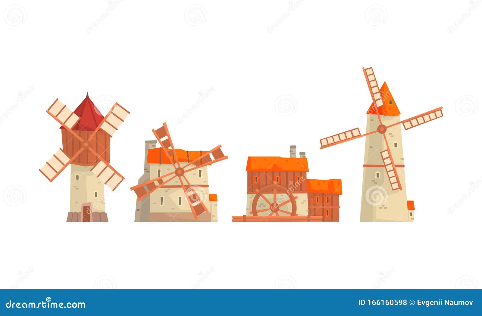 Made of Wood and Stone Mill Vector Set Stock Vector - Illustration of ...