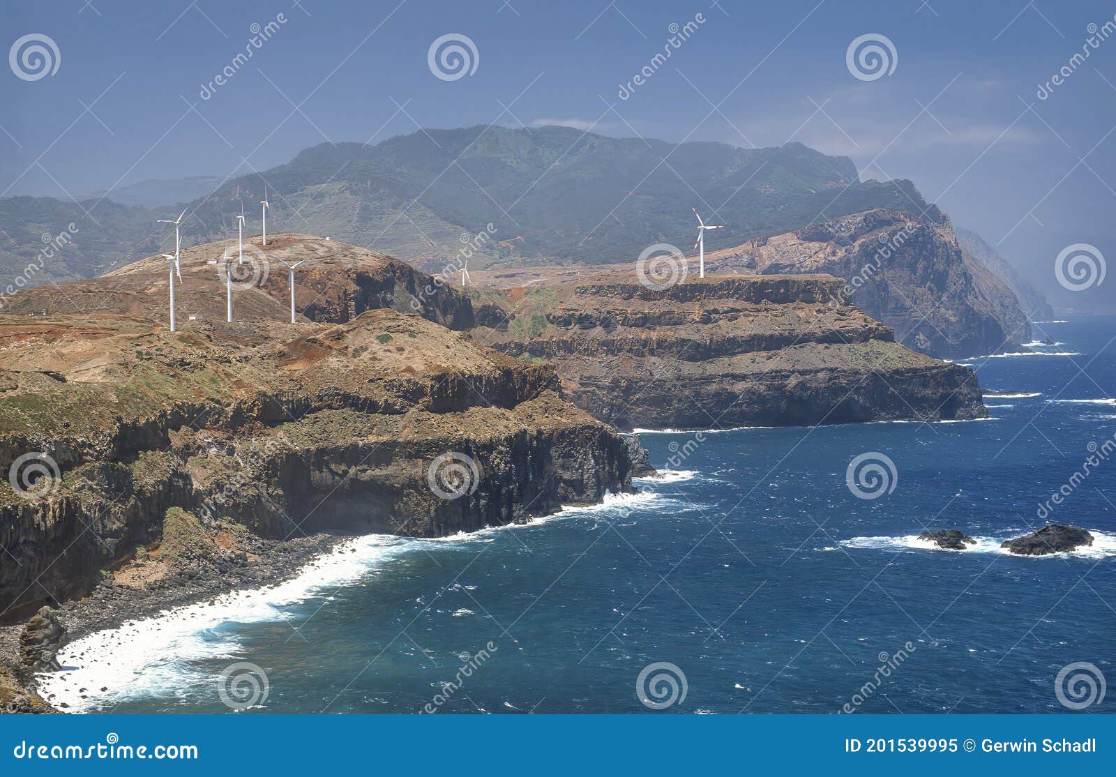 Madeira Coast with Cliffs and Windmills Stock Image - Image of ...