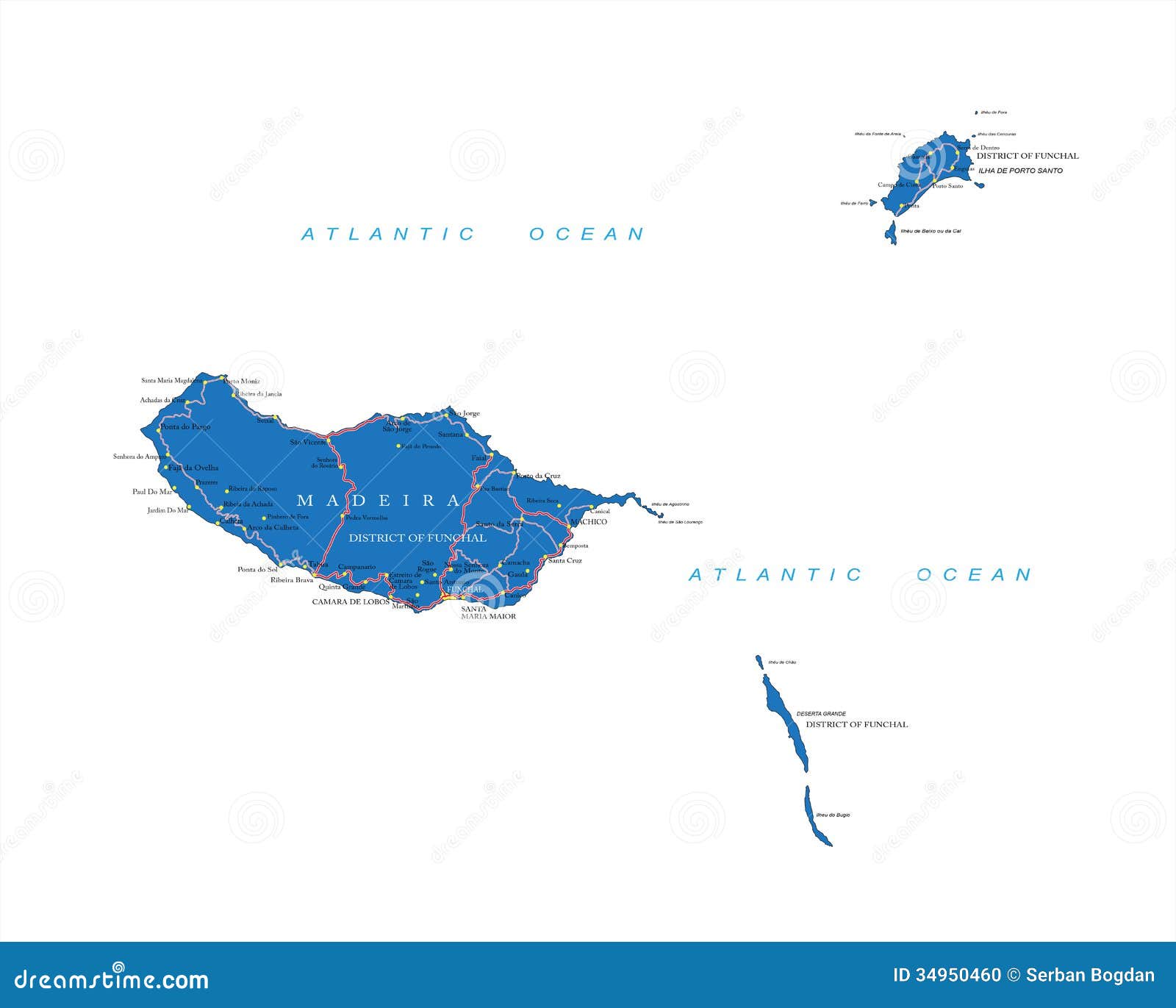 Madeira map stock vector. Illustration of country, border - 34950460