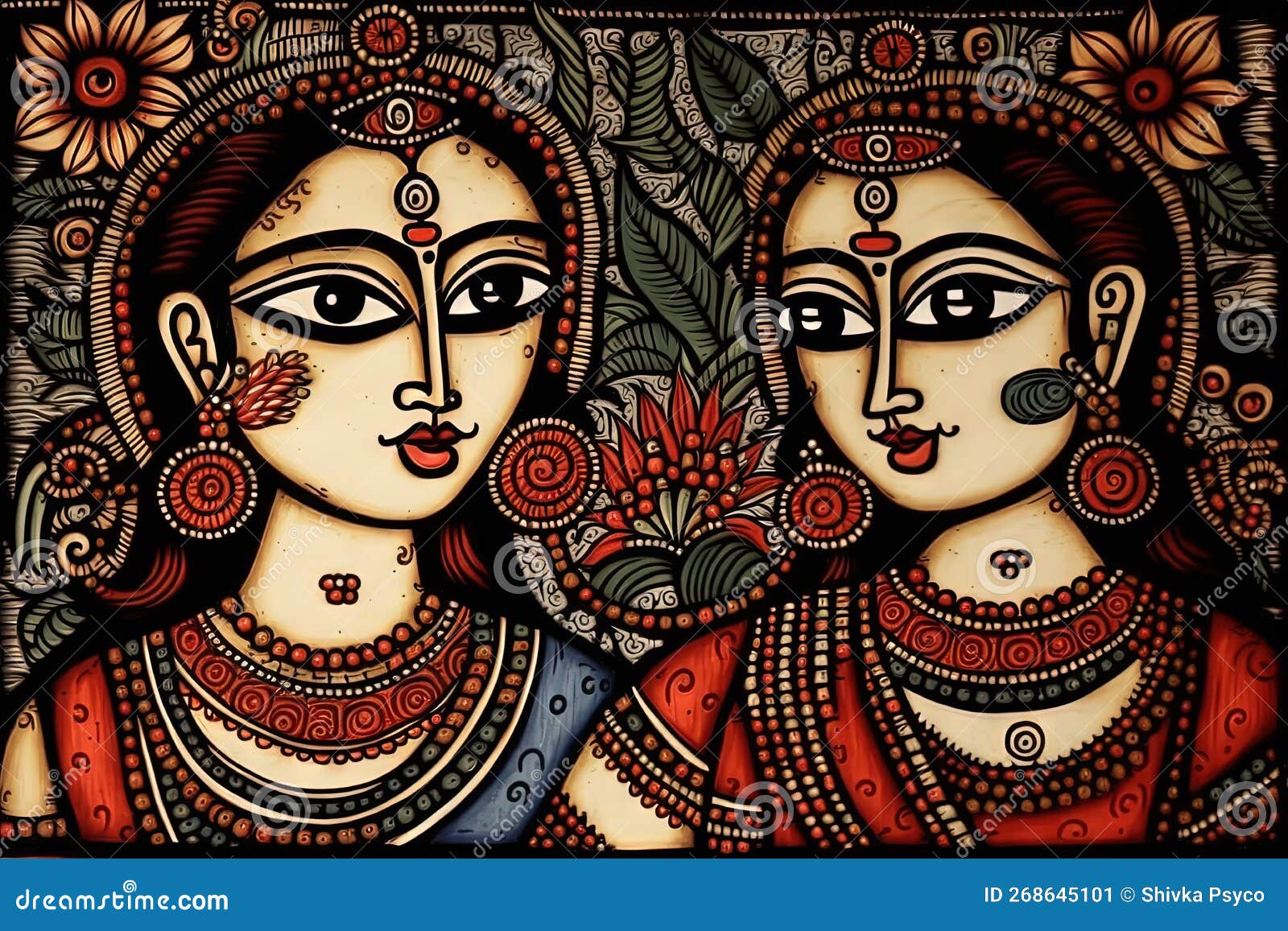 Madhubani painting stock illustration. Illustration of culture - 268645101