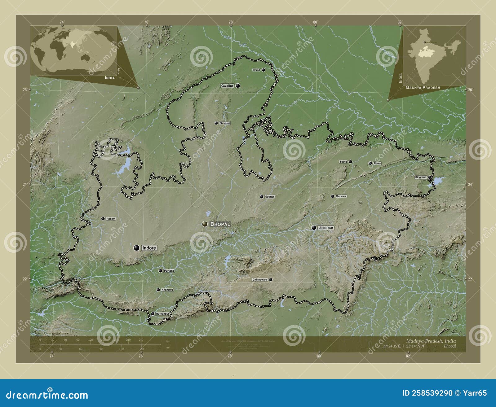 Madhya Pradesh, India. Wiki. Labelled Points of Cities Stock ...