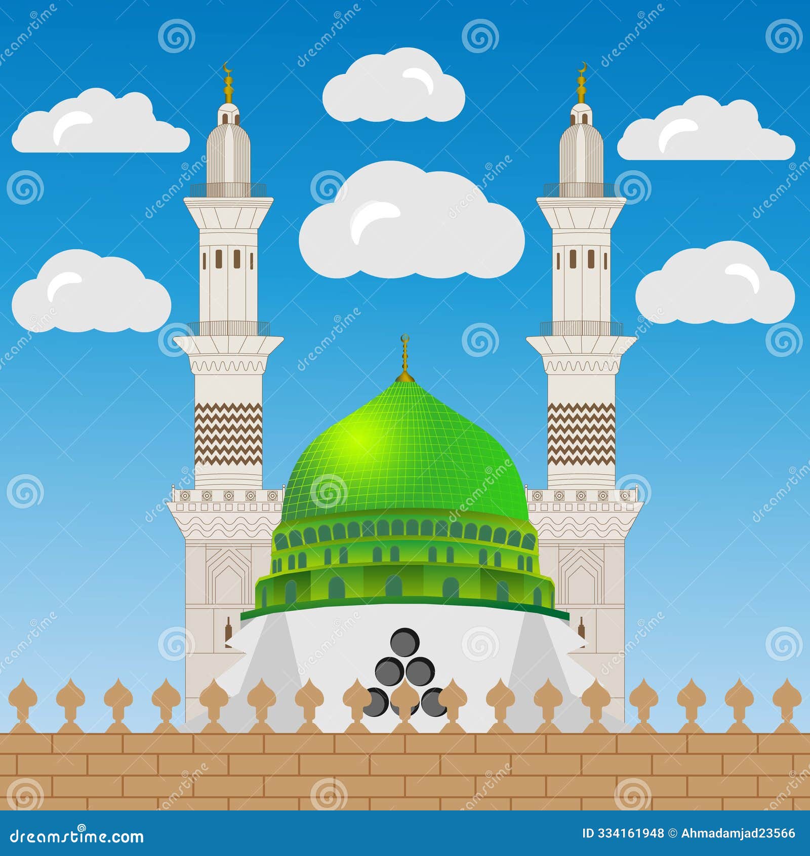 Madina Shareef Dome Two Minaret Stock Vector - Illustration of ...