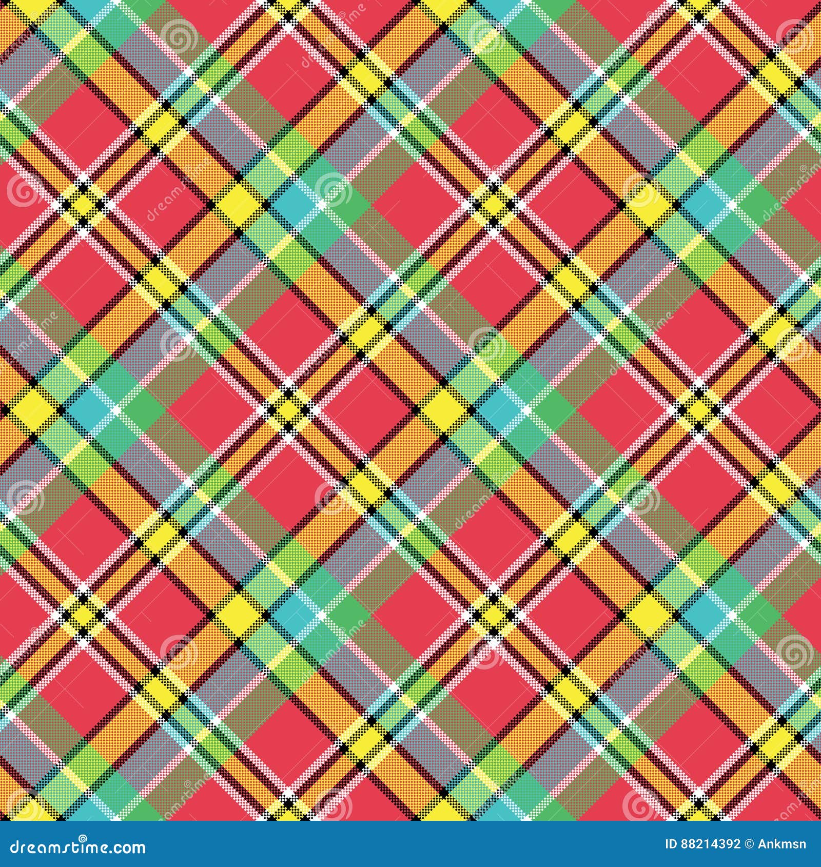 Madras Diagonal Plaid Pixeled Seamless Pattern Stock Vector ...