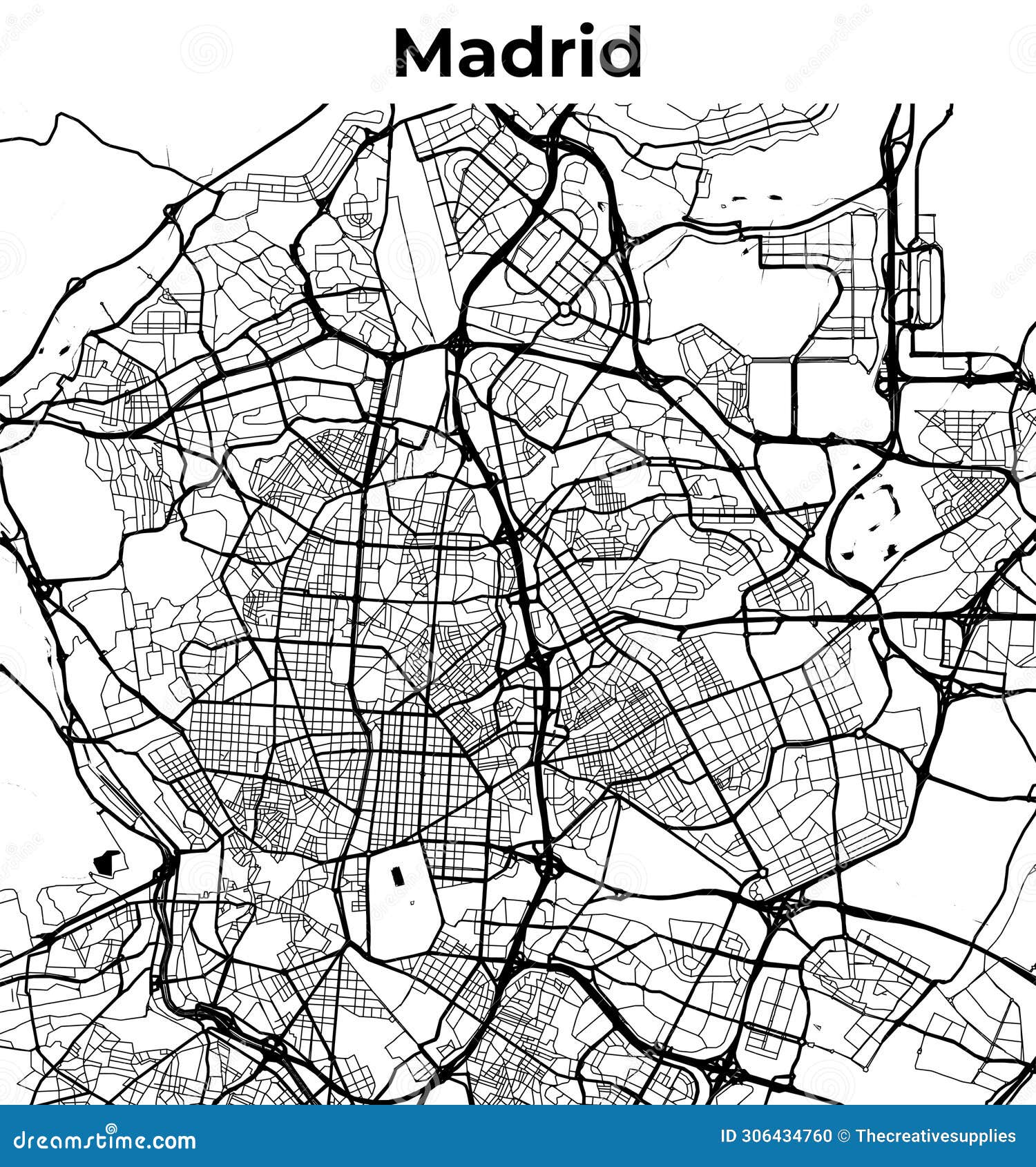 Madrid City Map, Cartography Map, Street Layout Map Stock Vector ...