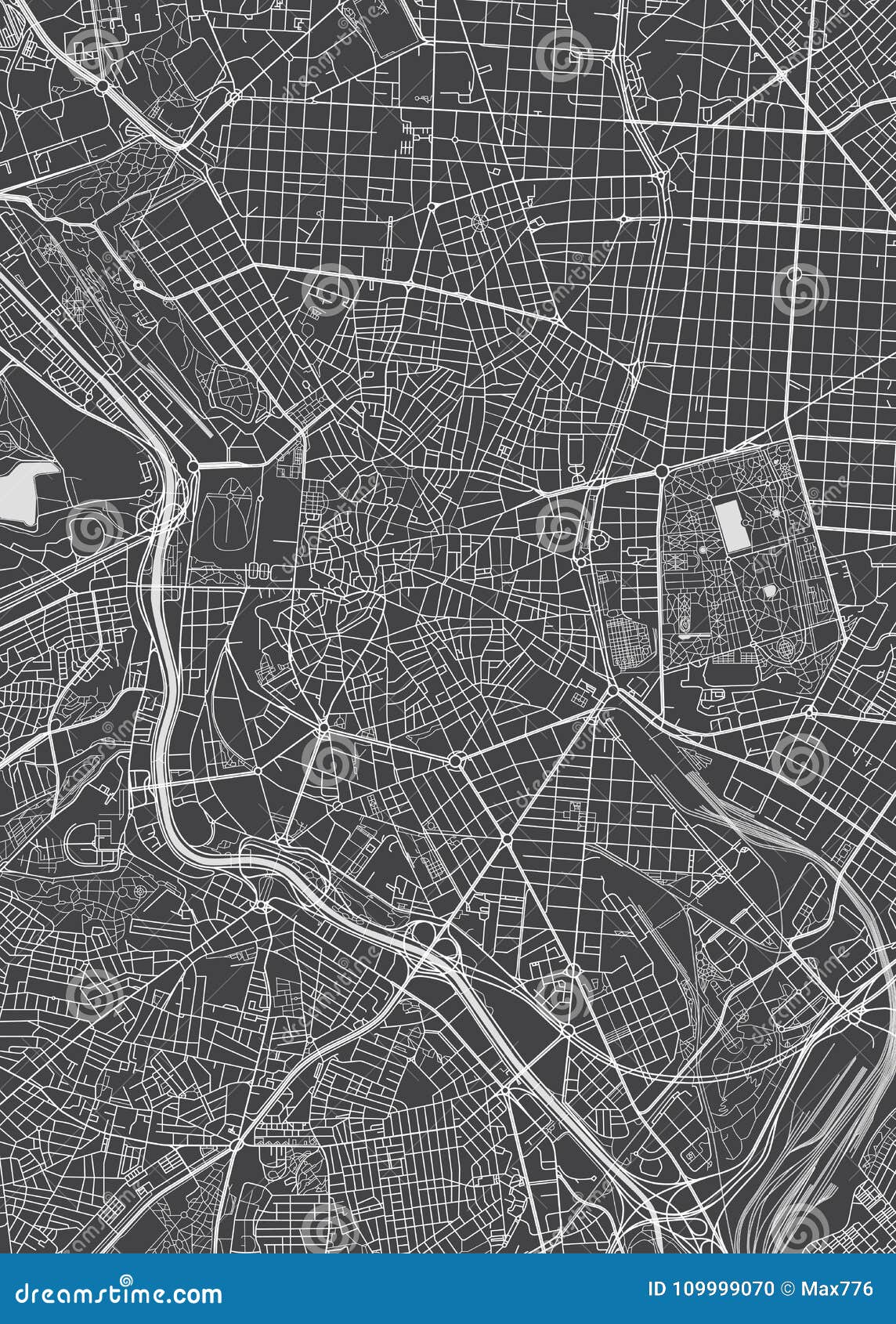 Madrid City Plan, Detailed Vector Map Stock Vector - Illustration of ...