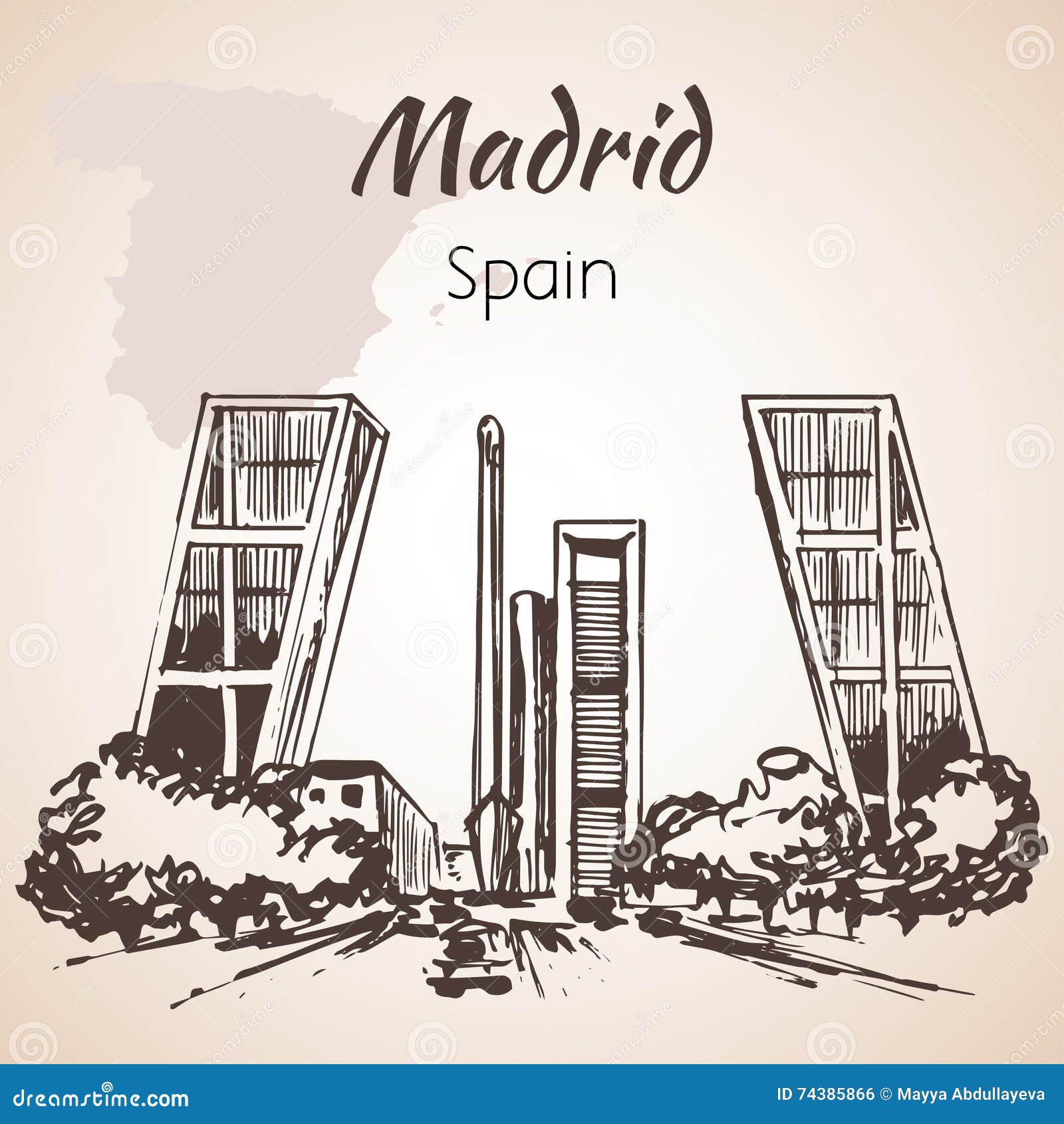 Madrid Hand Drawn Street. Spain Stock Vector - Illustration of place ...