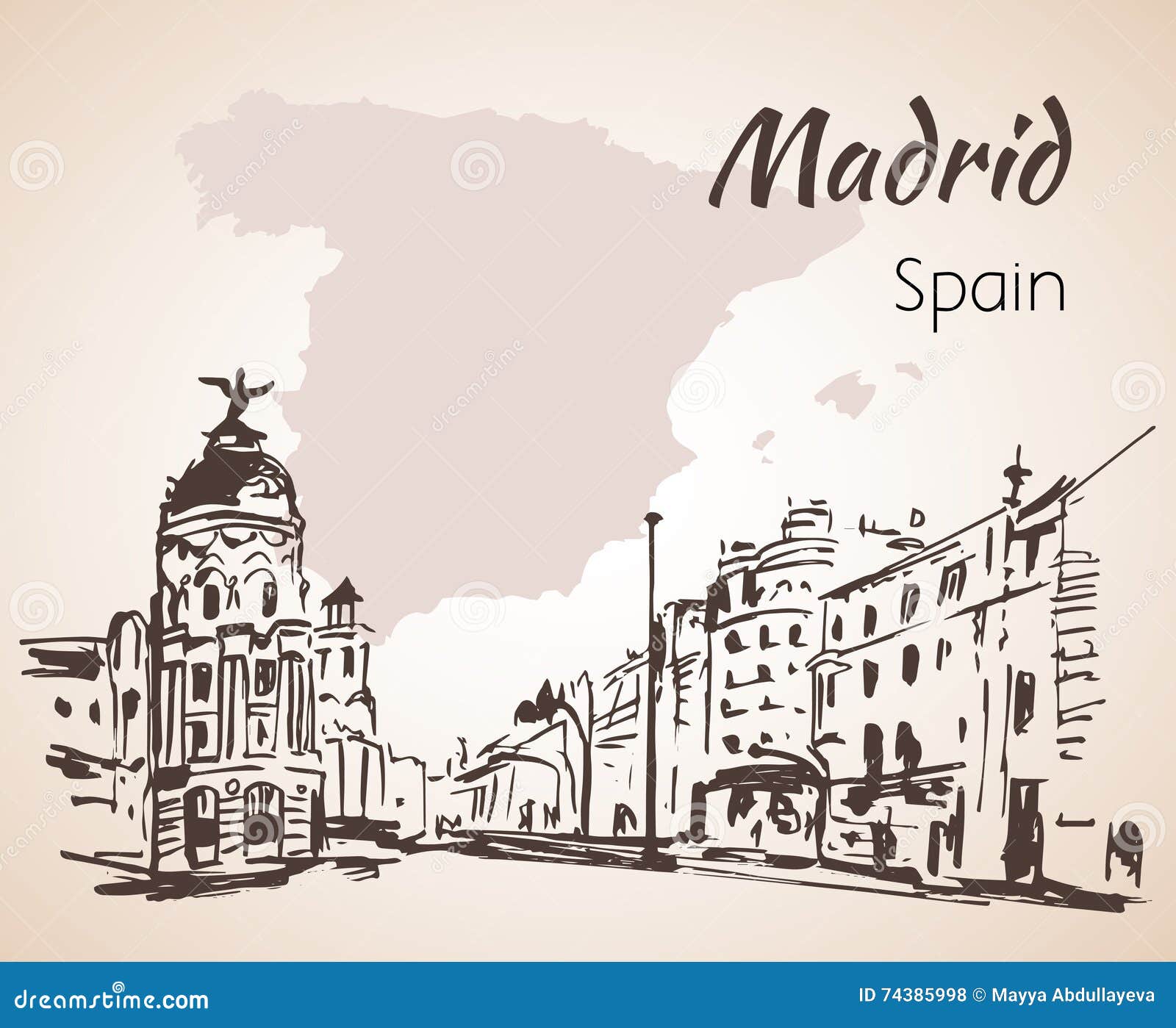 Madrid Hand Drawn Street. Spain Stock Vector - Illustration of ...