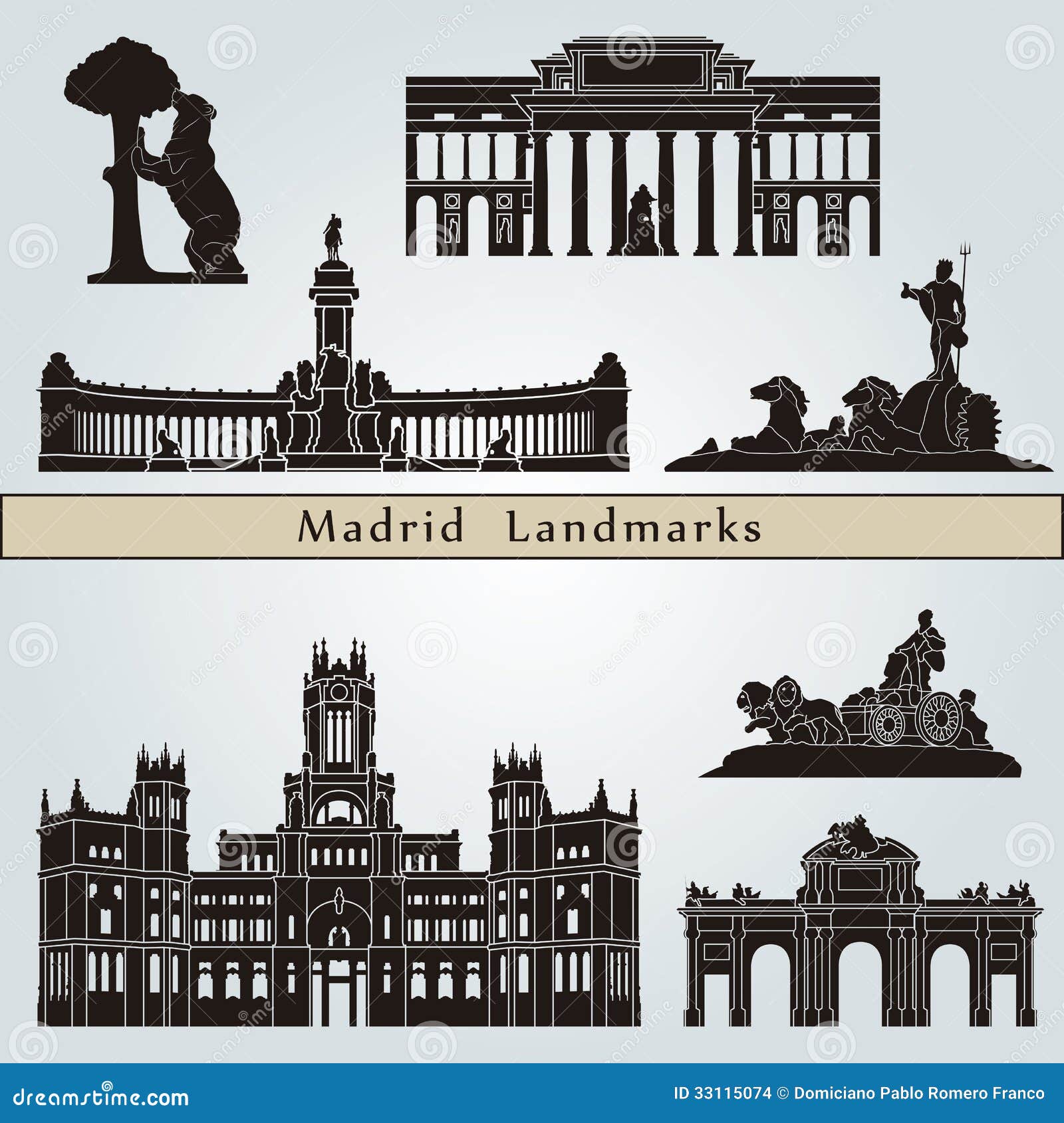 Madrid Landmarks and Monuments Stock Vector - Illustration of background, travel: 33115074