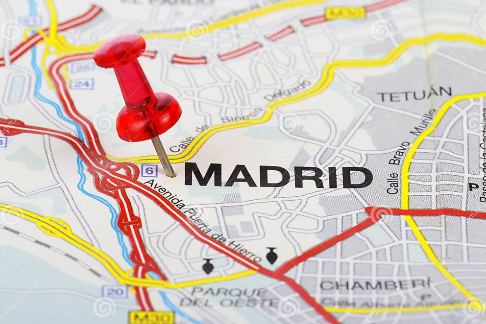 Madrid Pinned on a Map of Spain Stock Photo - Image of destination ...