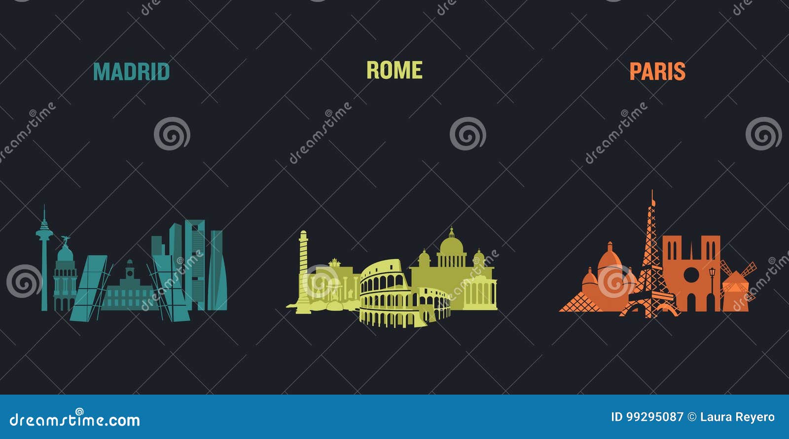 Madrid, Roma e Parigi illustrazione vettoriale. Illustrazione di ...