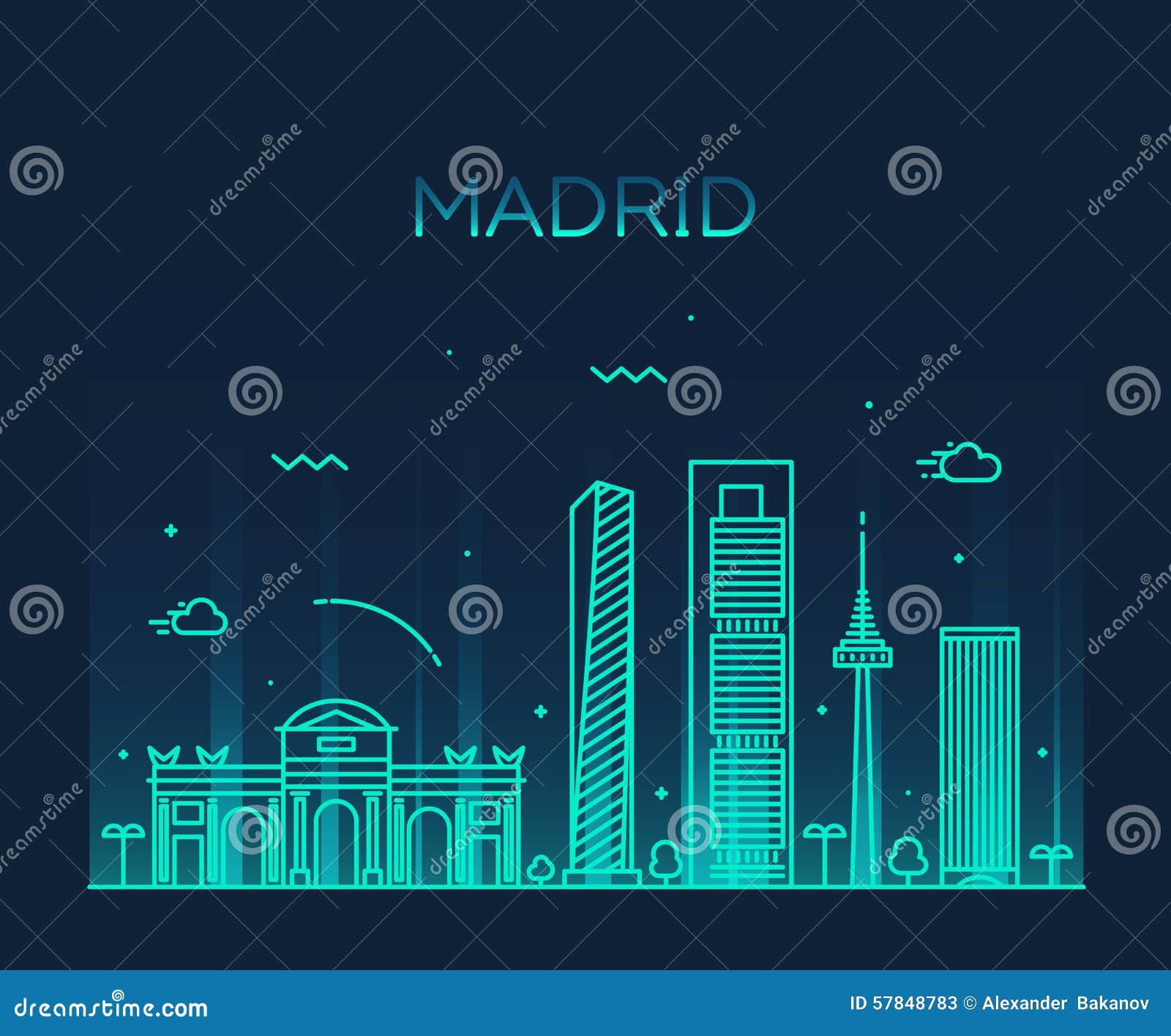 Madrid Skyline And Landmarks Silhouette Vector Illustration ...