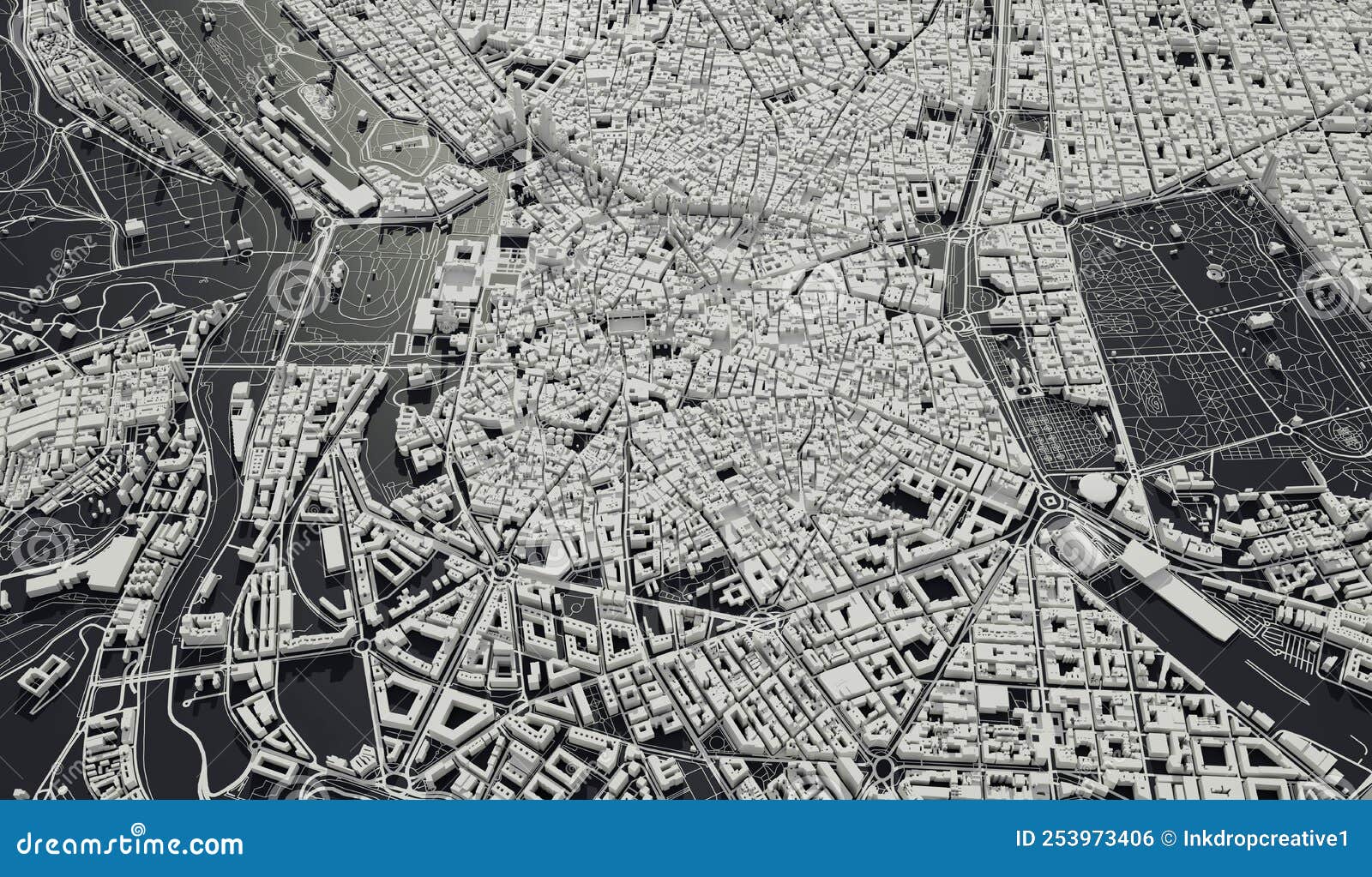 Madrid, Spain City Map Aerial View. Minimal Design Stock Illustration ...