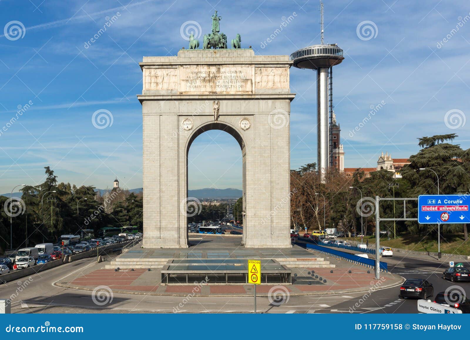 Memory Arch and Lighthouse of Moncloa in City of Madrid, Spain ...