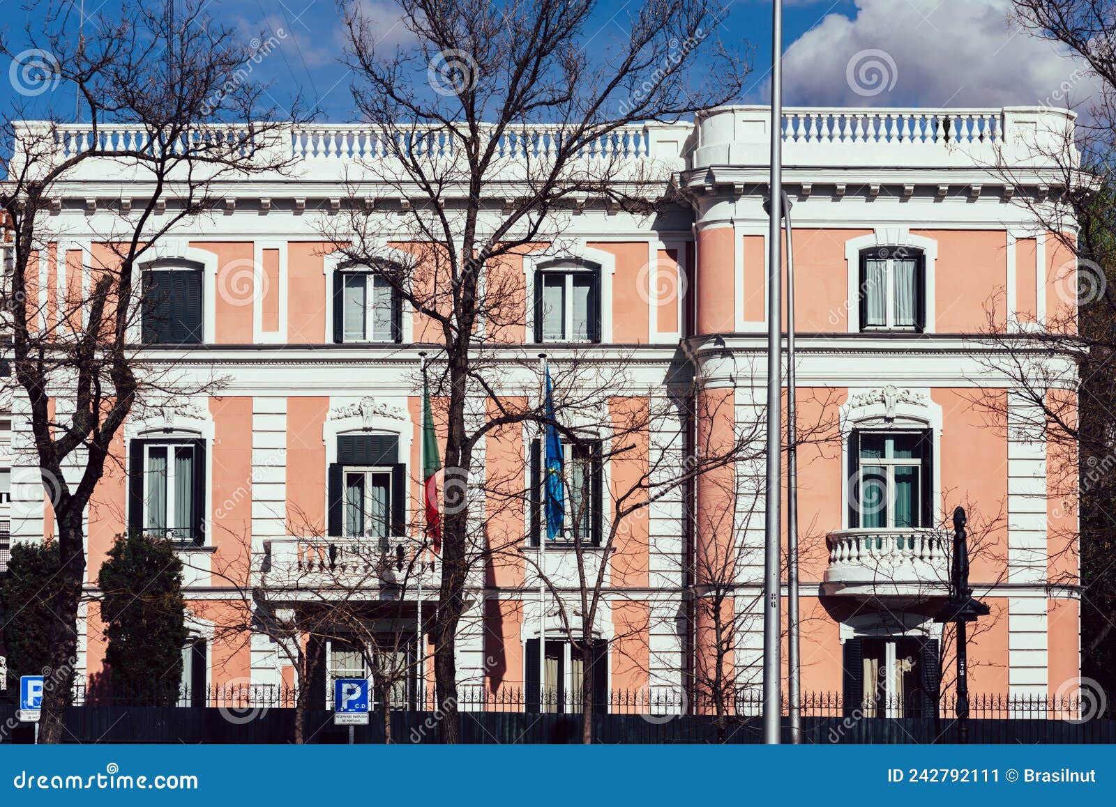 The Facade Of The Old Diplomatic Building Is Decorated With Flags Of ...