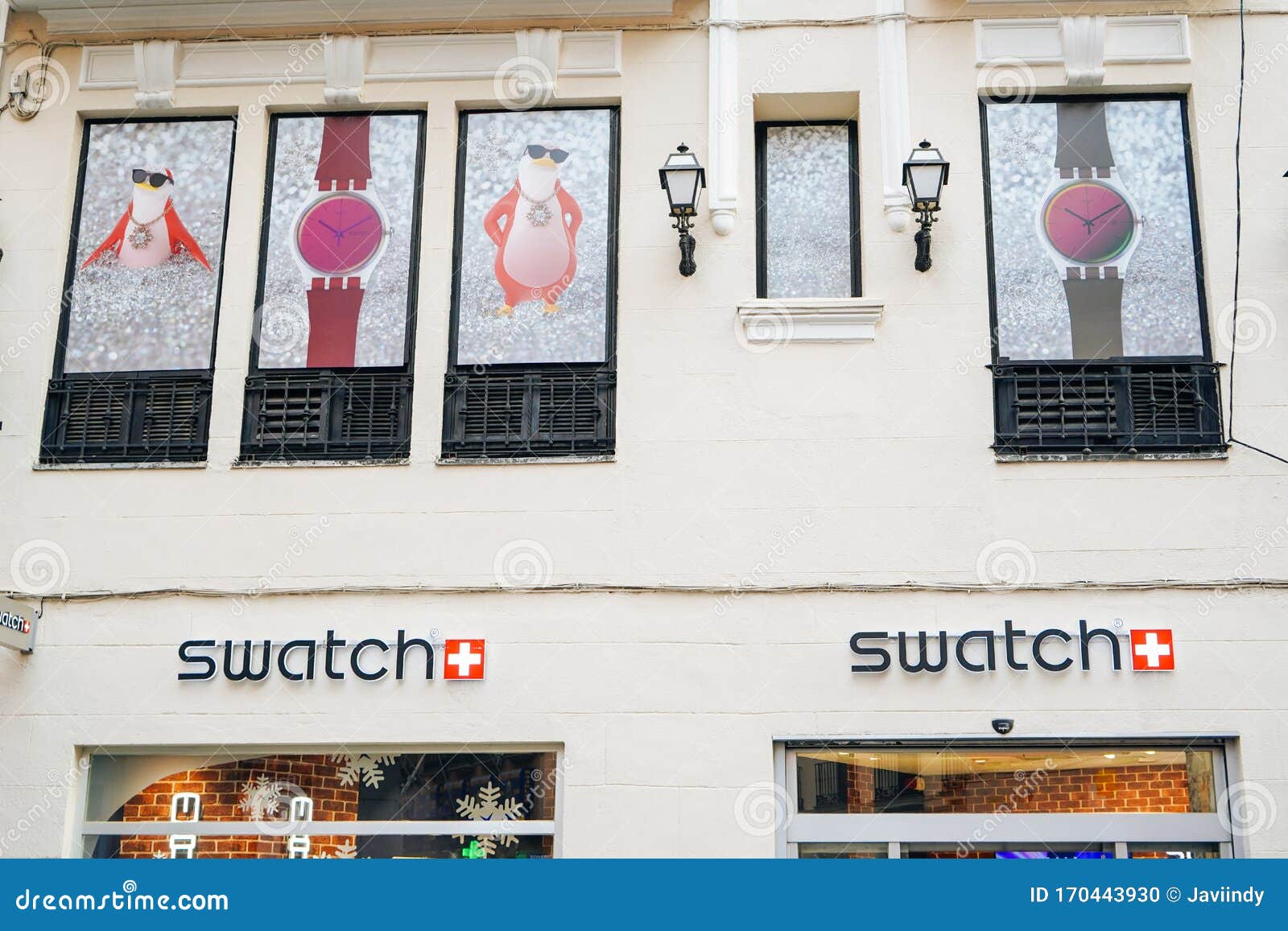 Exterior Of Swatch Watch Store Showing Window Display, Logo, Branding ...