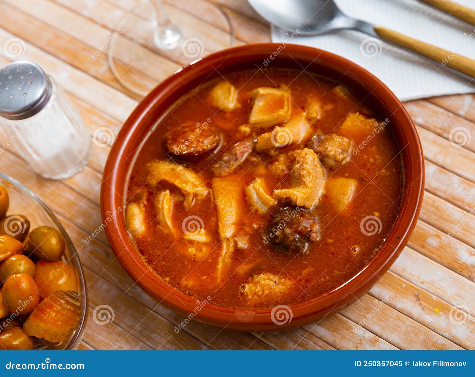 Madrid-style Tripe Served on Table Stock Image - Image of table, laurel ...