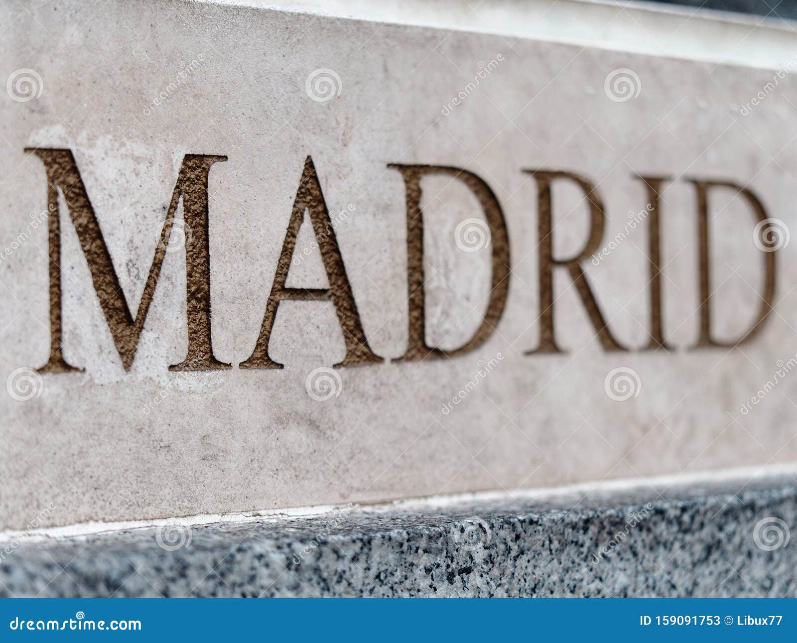 Madrid Text Engraved in the Marble Perspective View Stock Image - Image ...