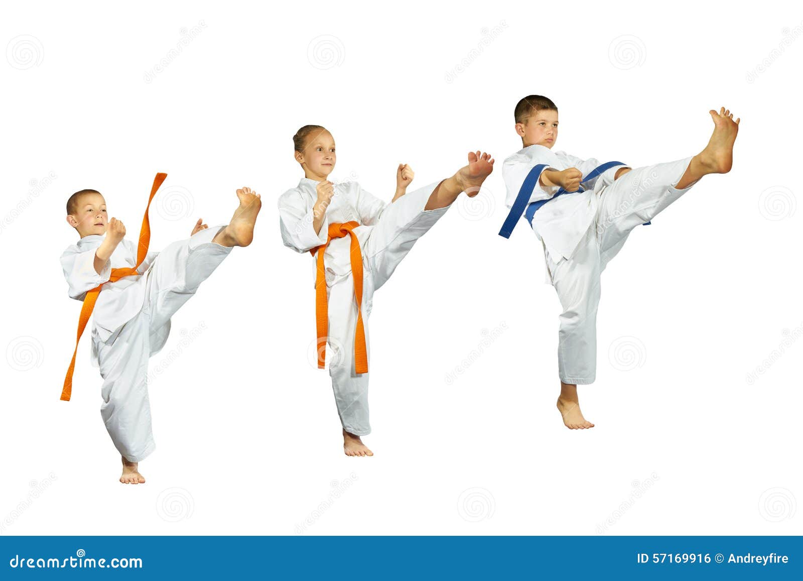 Mae-geri Kick are Beating Three Sportsman in Karategi Stock Photo ...