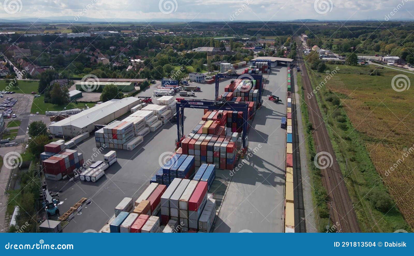 MAERSK Containers on Terminal with Cranes for Loading Stock Footage ...