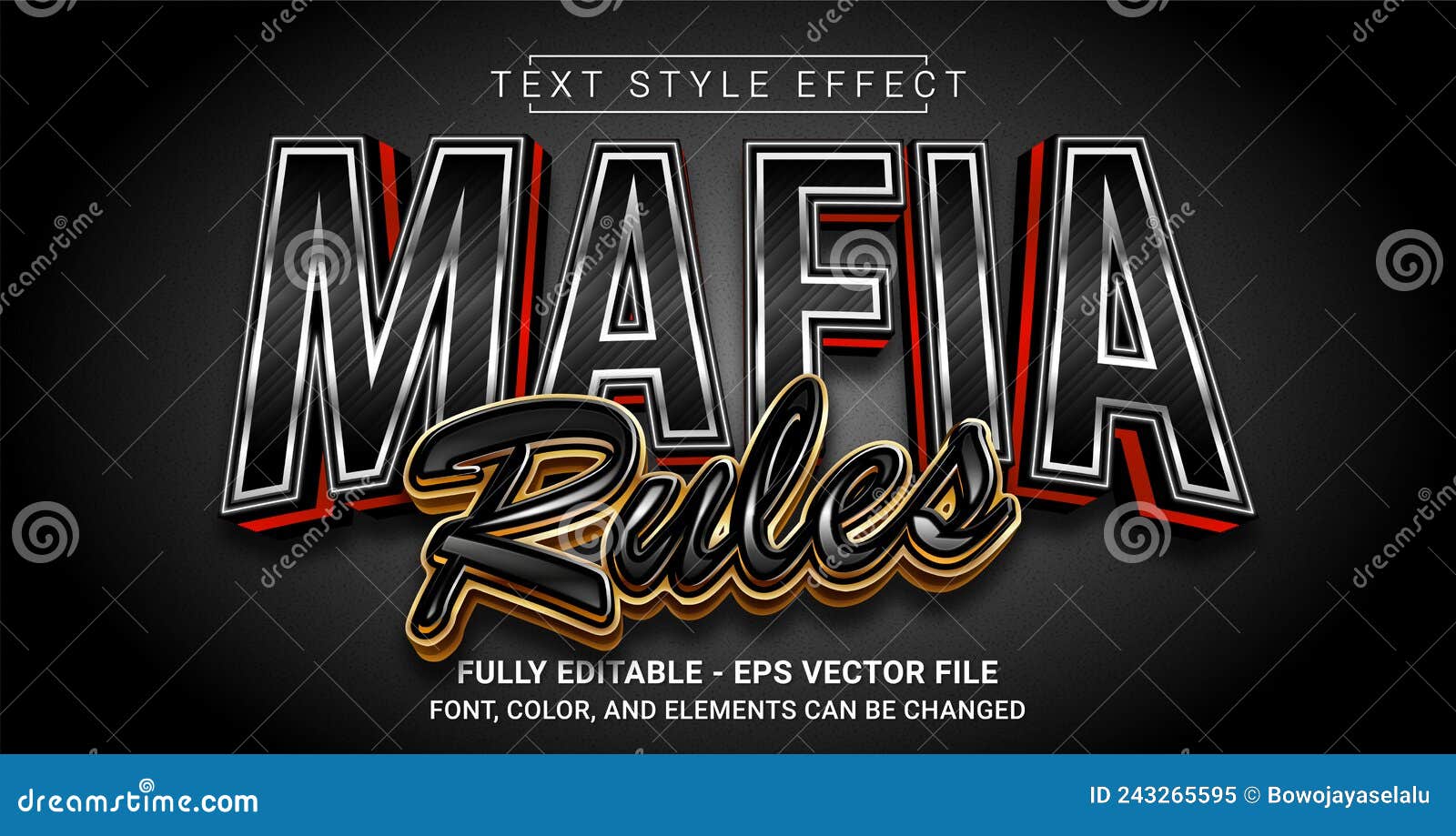 Mafia Rules Text Style Effect. Editable Graphic Text Template Stock ...